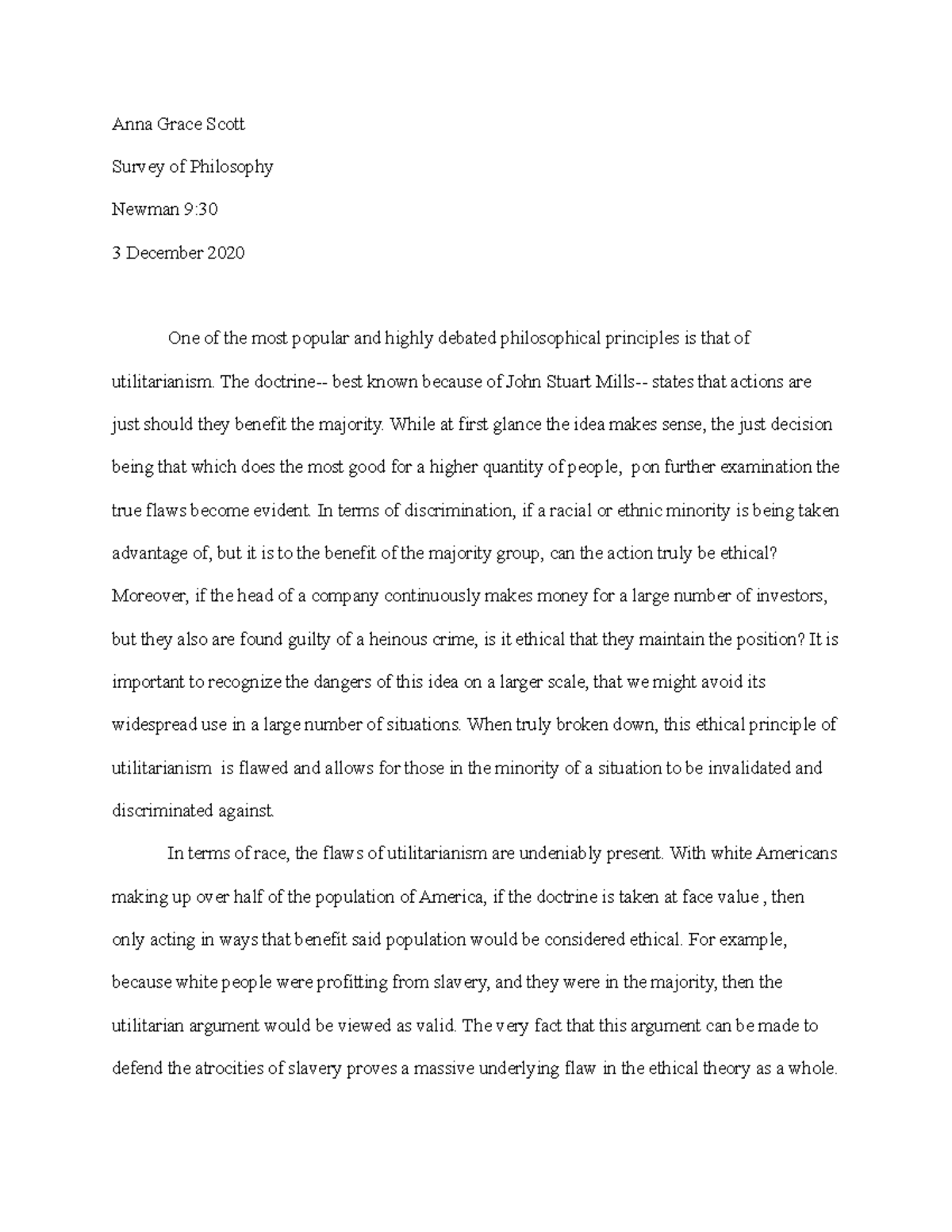 Philosophy Final Paper - Anna Grace Scott Survey of Philosophy Newman 9 ...