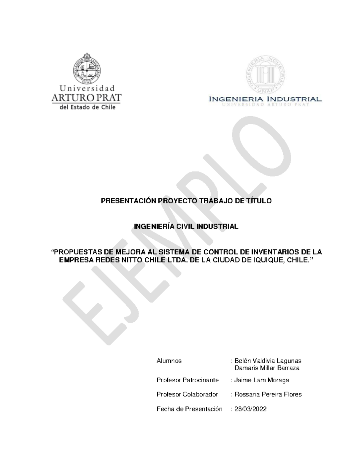 4 PTT Ejemplo 1 - dfaf - PRESENTACIÓN PROYECTO TRABAJO DE TÍTULO ...