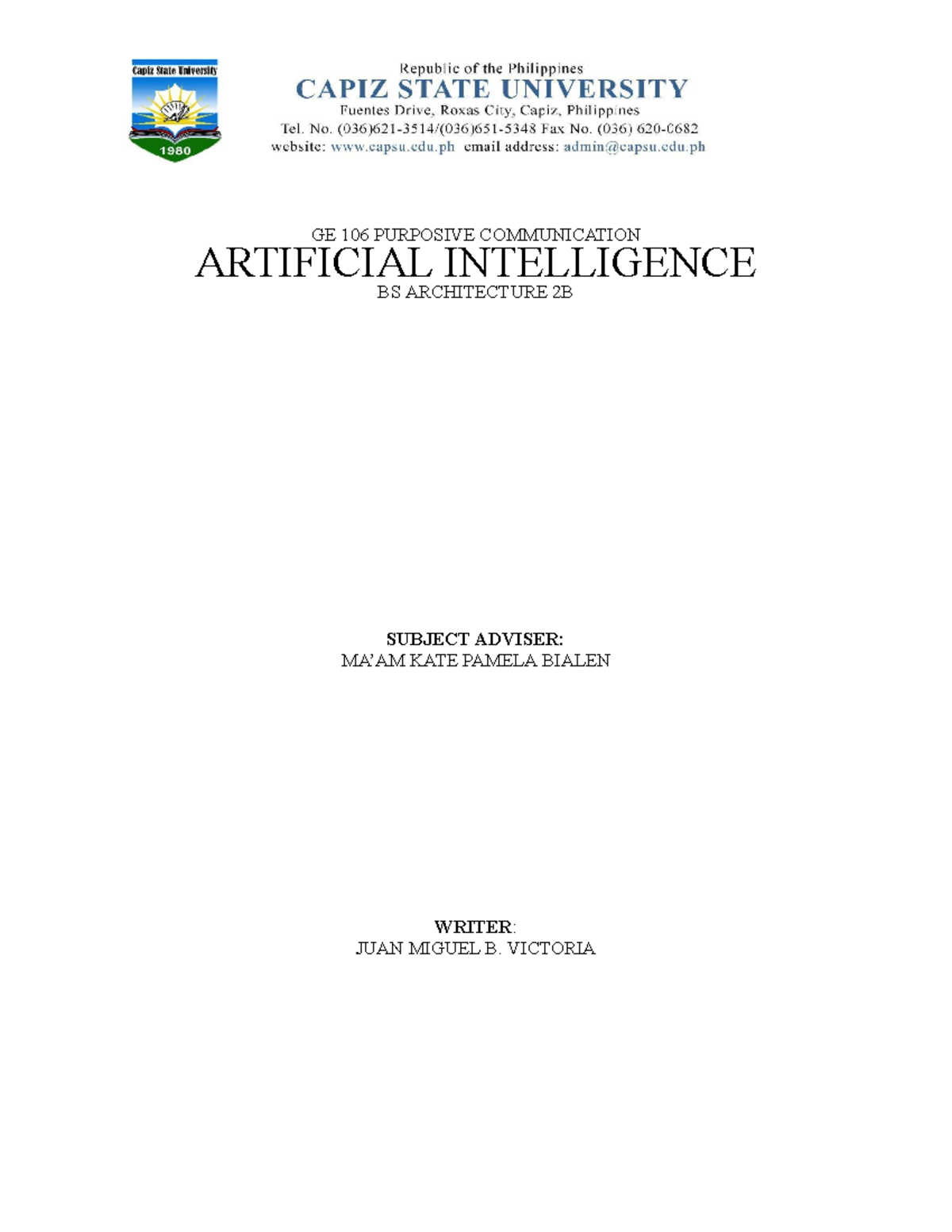 Position Paper - ssheesh - GE 106 PURPOSIVE COMMUNICATION ARTIFICIAL ...