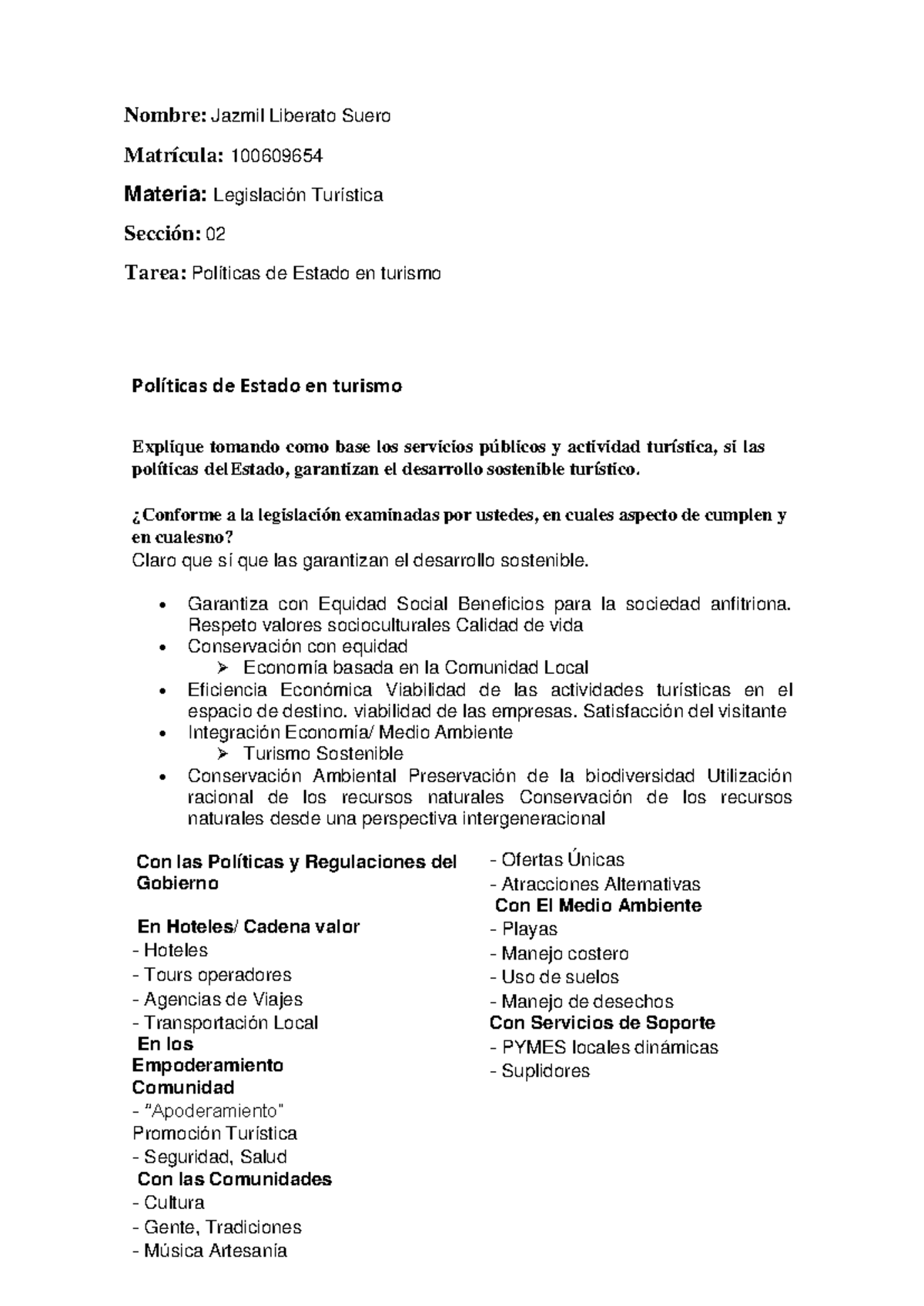 Jazmil Liberato Suero Legilacion Turistica Tarea 6 - Nombre: Jazmil ...