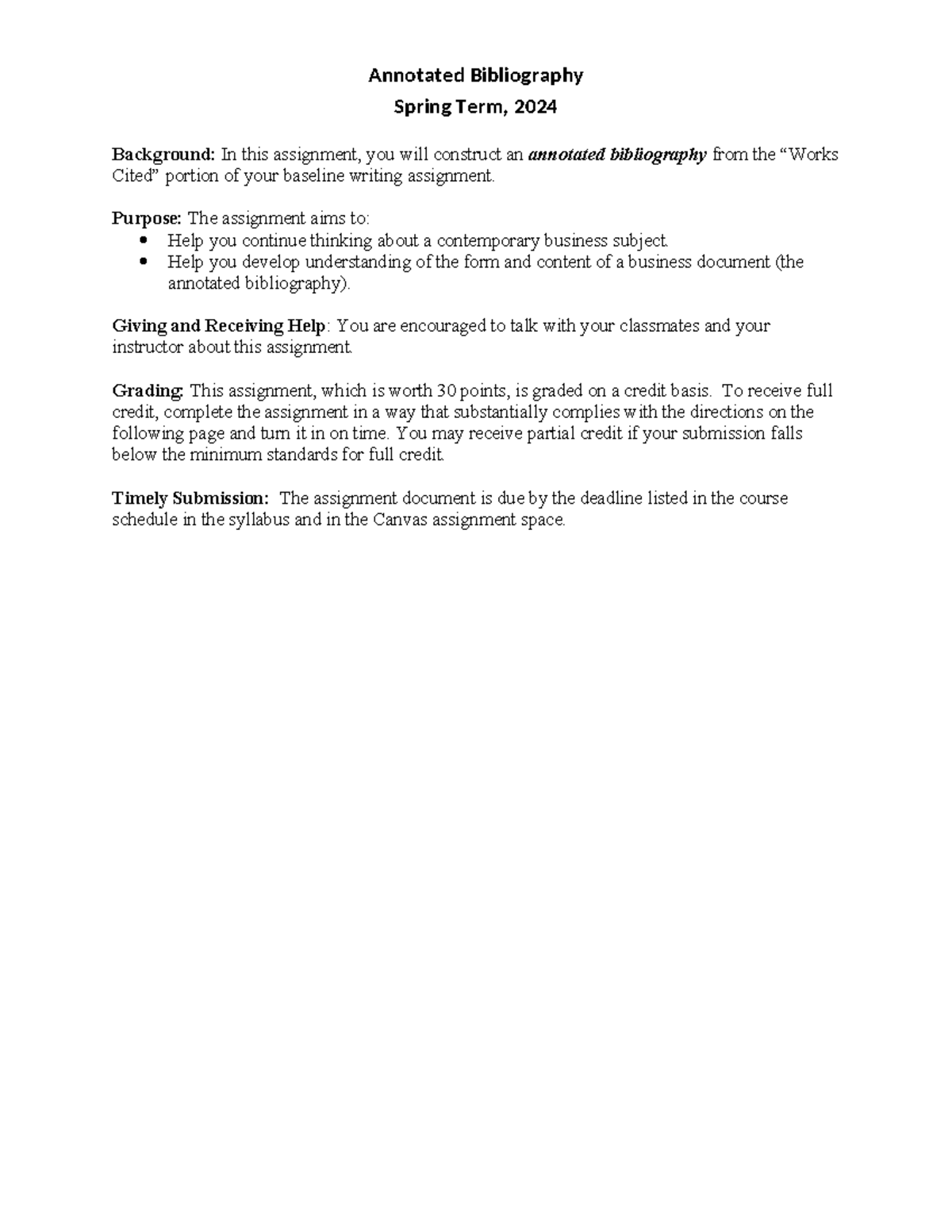 Assmt 2 - Annotated Bibliography F23-1 - Annotated Bibliography Spring ...