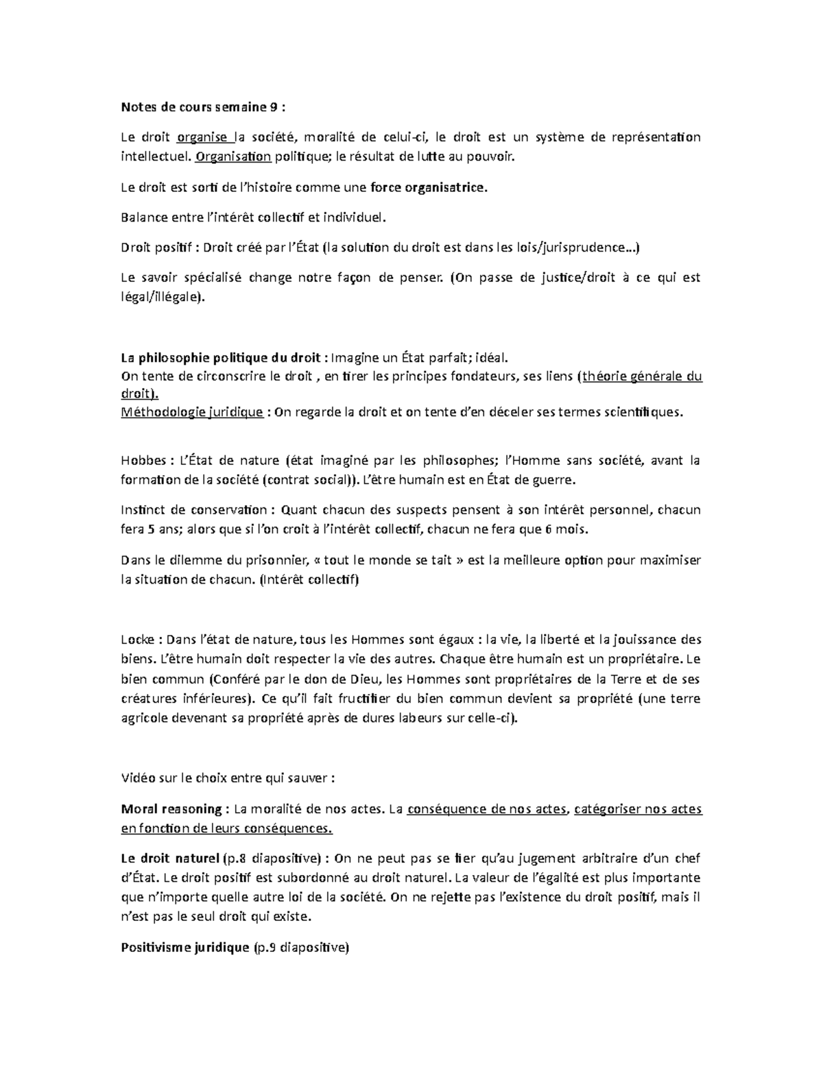 Théorie du Droit - Notes de cours 9 - Notes de cours semaine 9 : Le ...