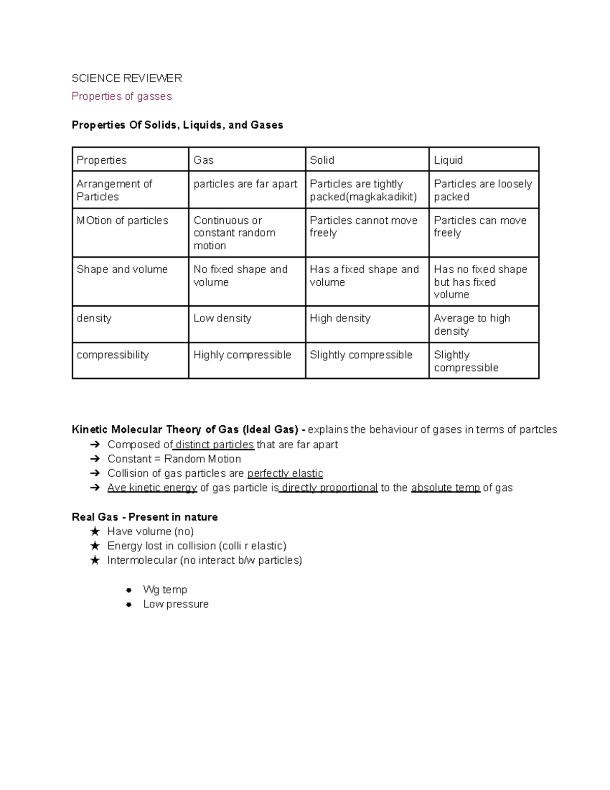 Science Reviewer - SCIENCE REVIEWER Properties of gasses Properties Of ...