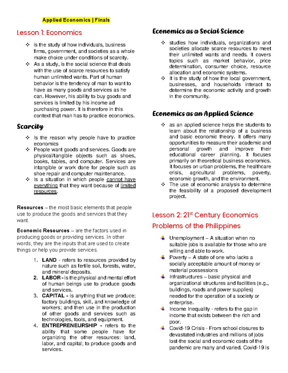 Applied Economics Finals - Applied Economics | Finals Lesson 1 ...