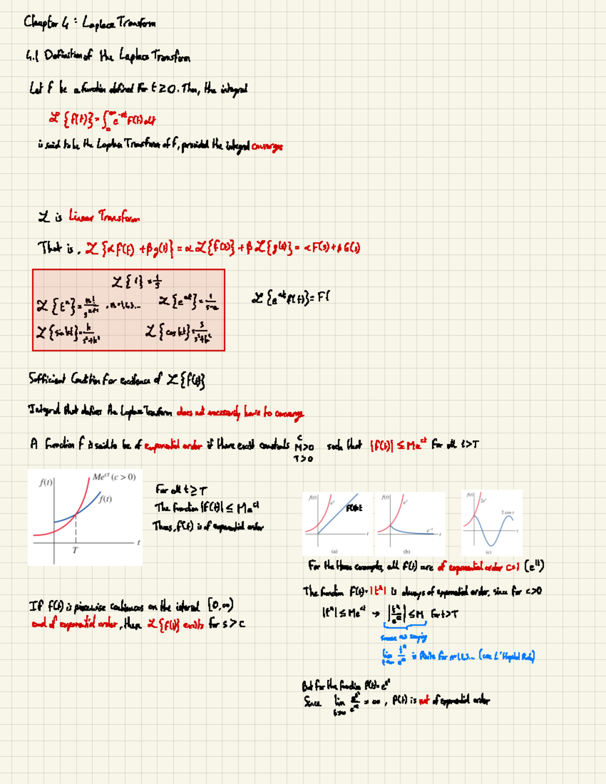 ENGR 311 Chapter 4 Summary - Chapter 4 : Laplace Transform 4. 1 Definition of the Laplace ...