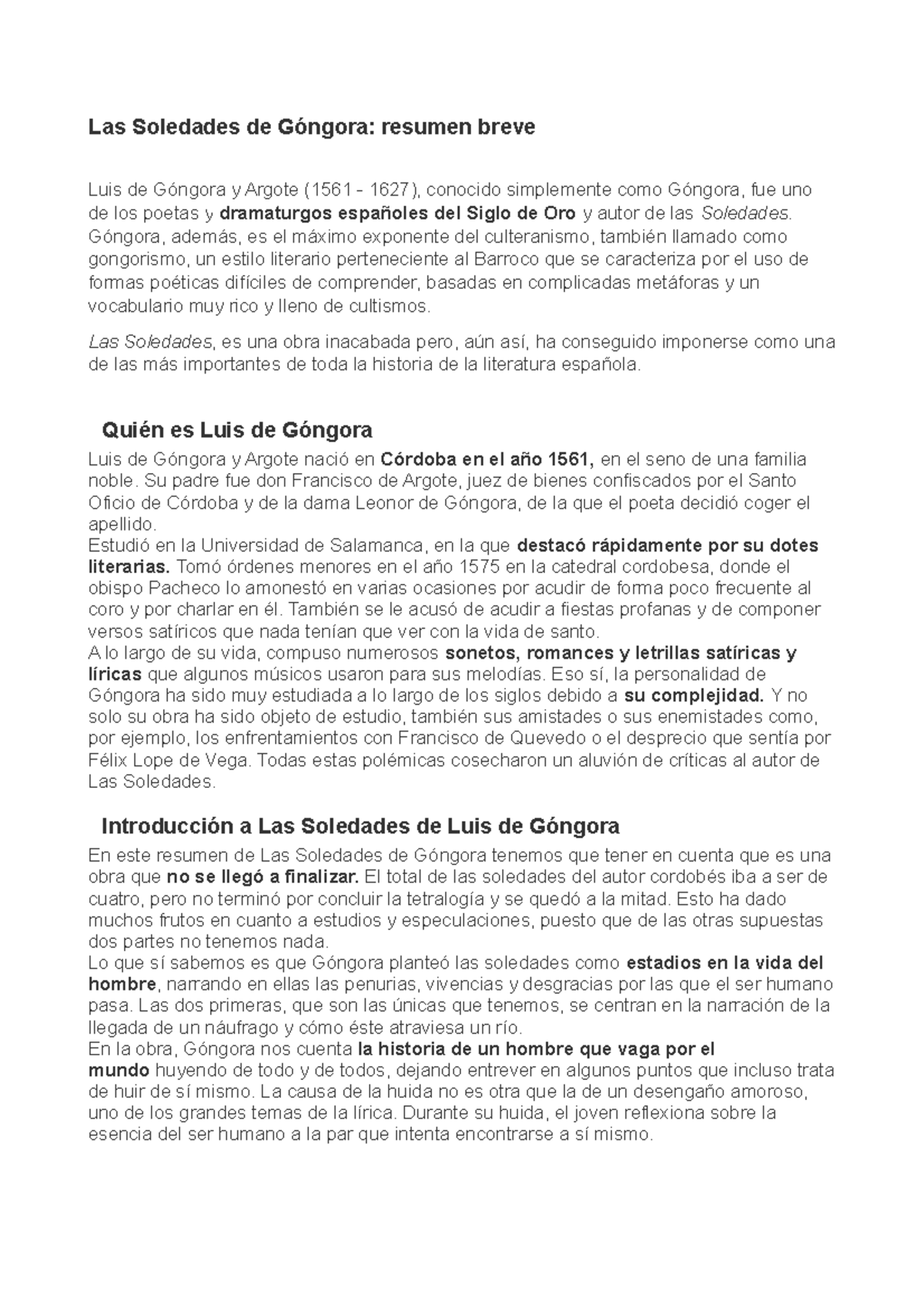 Luis de Gongora - Soledades - Las Soledades de Góngora: resumen breve ...