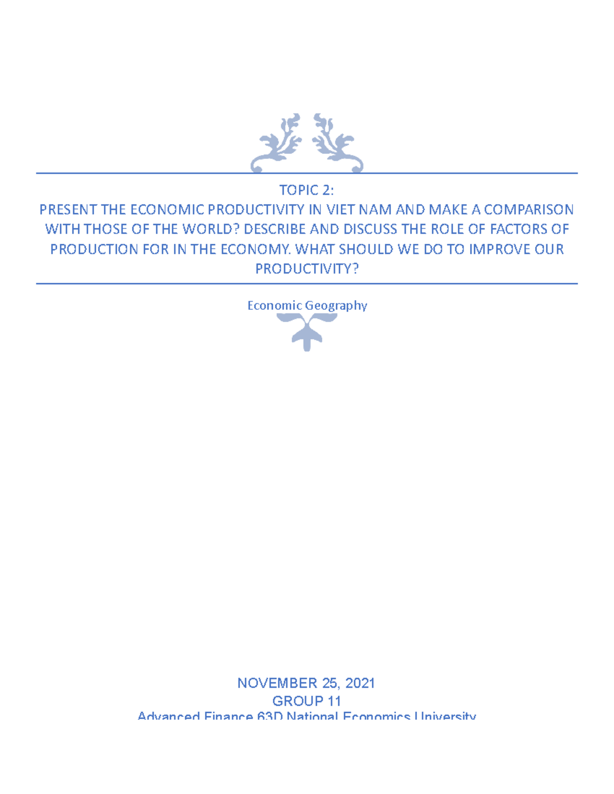 Productivity in Economics - TOPIC 2: PRESENT THE ECONOMIC PRODUCTIVITY ...