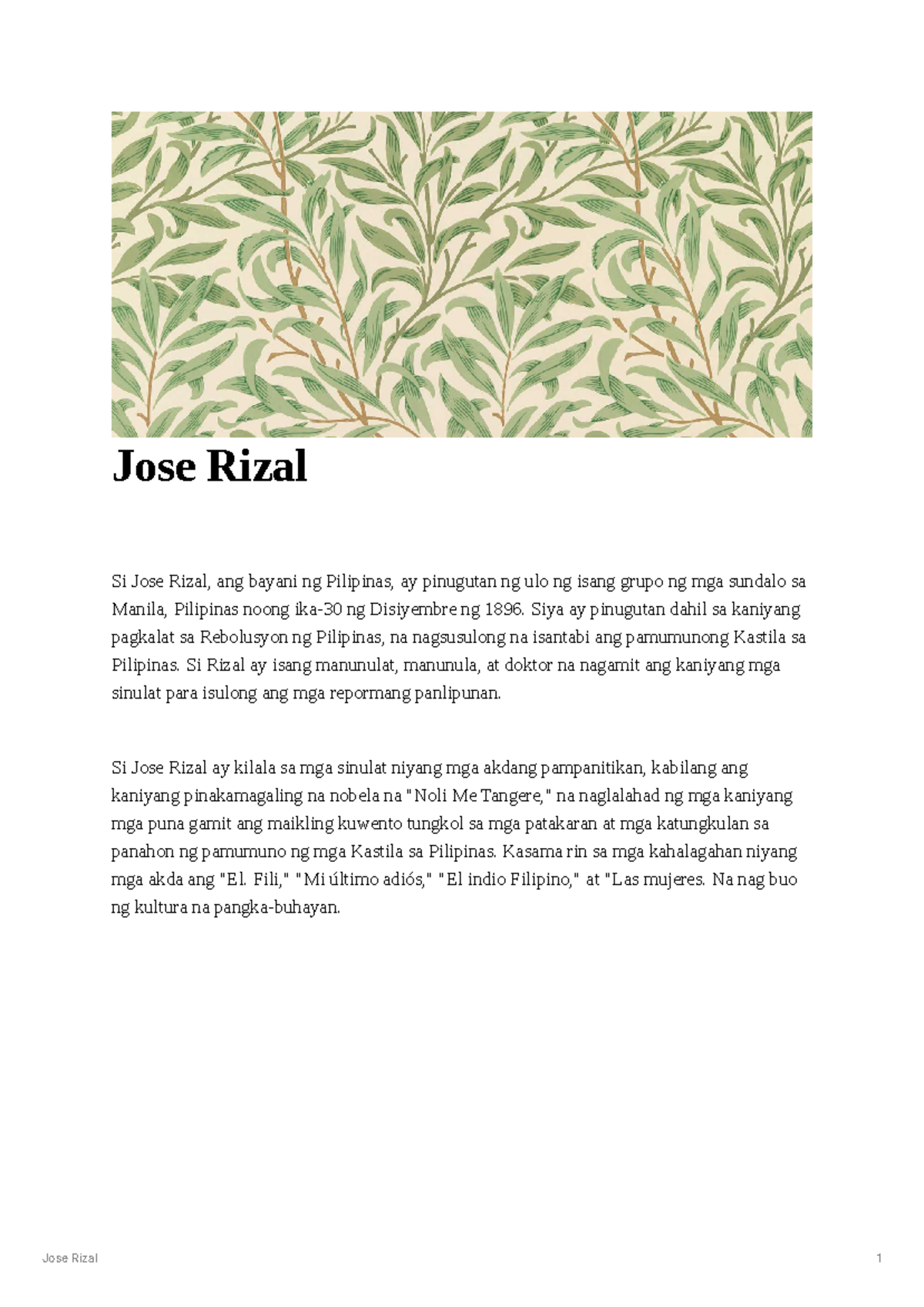 Jose Rizal - This document will - Jose Rizal 1 Jose Rizal Si Jose Rizal ...