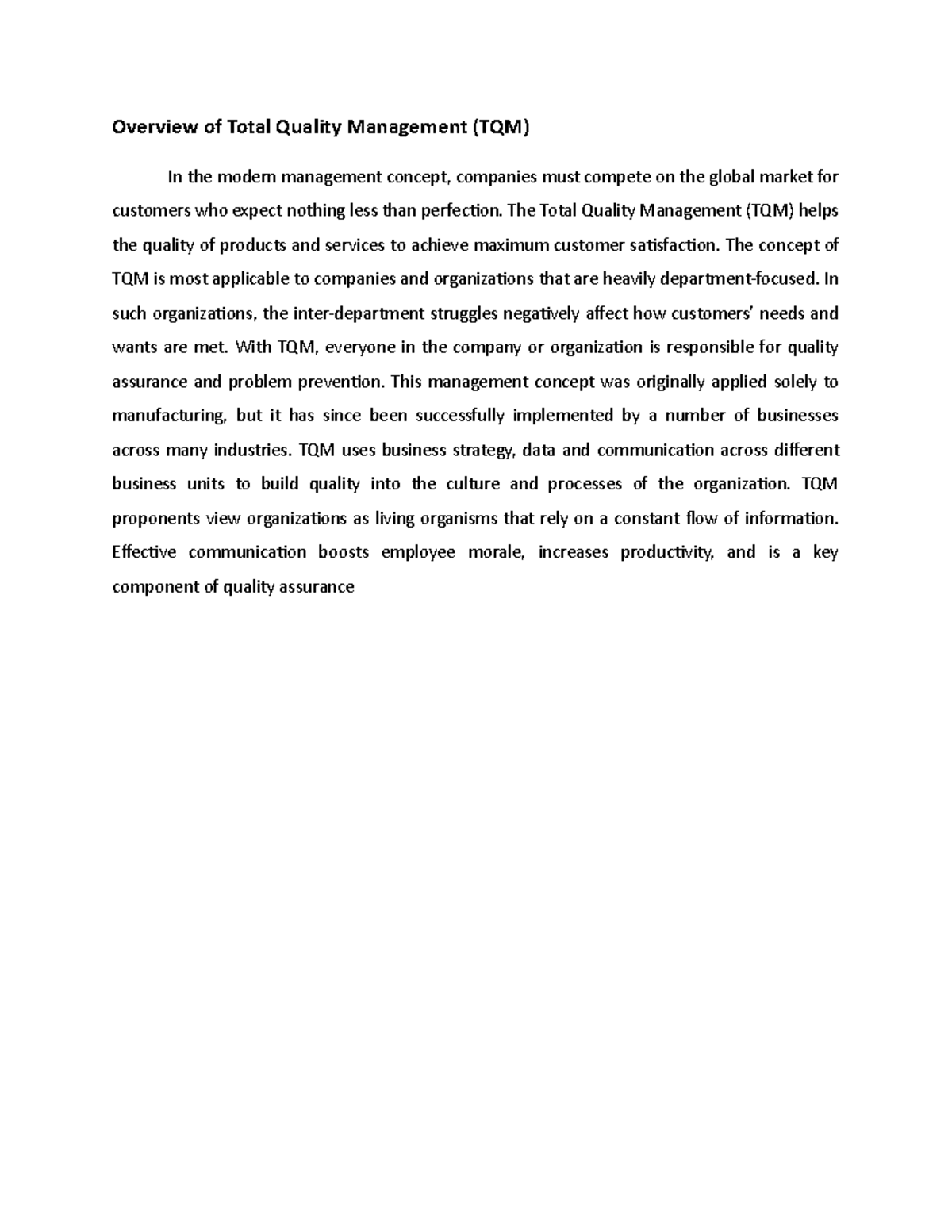 Overview of Total Quality Management - The Total Quality Management ...