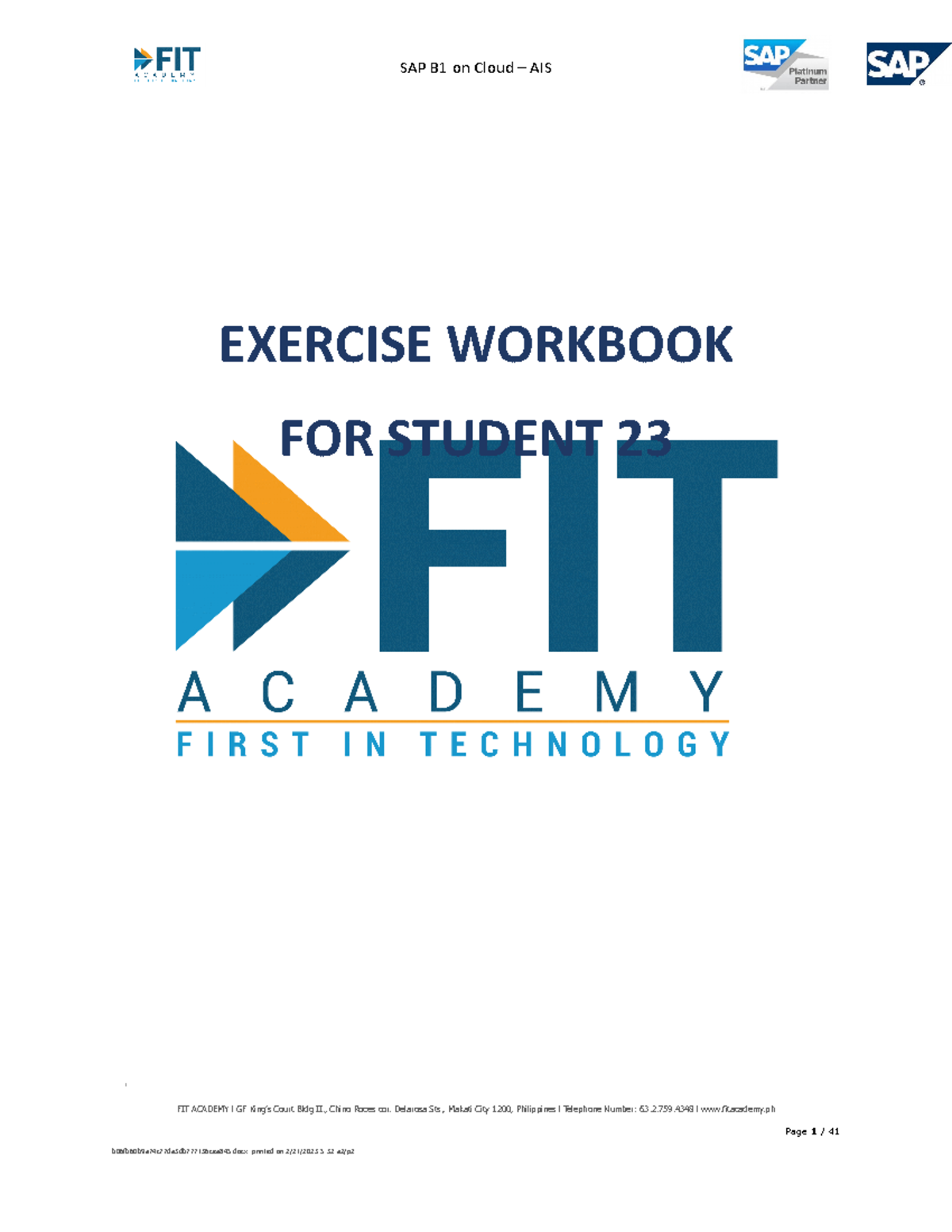 Exercise Workbook 23 AIS - EXERCISE WORKBOOK FOR STUDENT 23 FIT ACADEMY ...