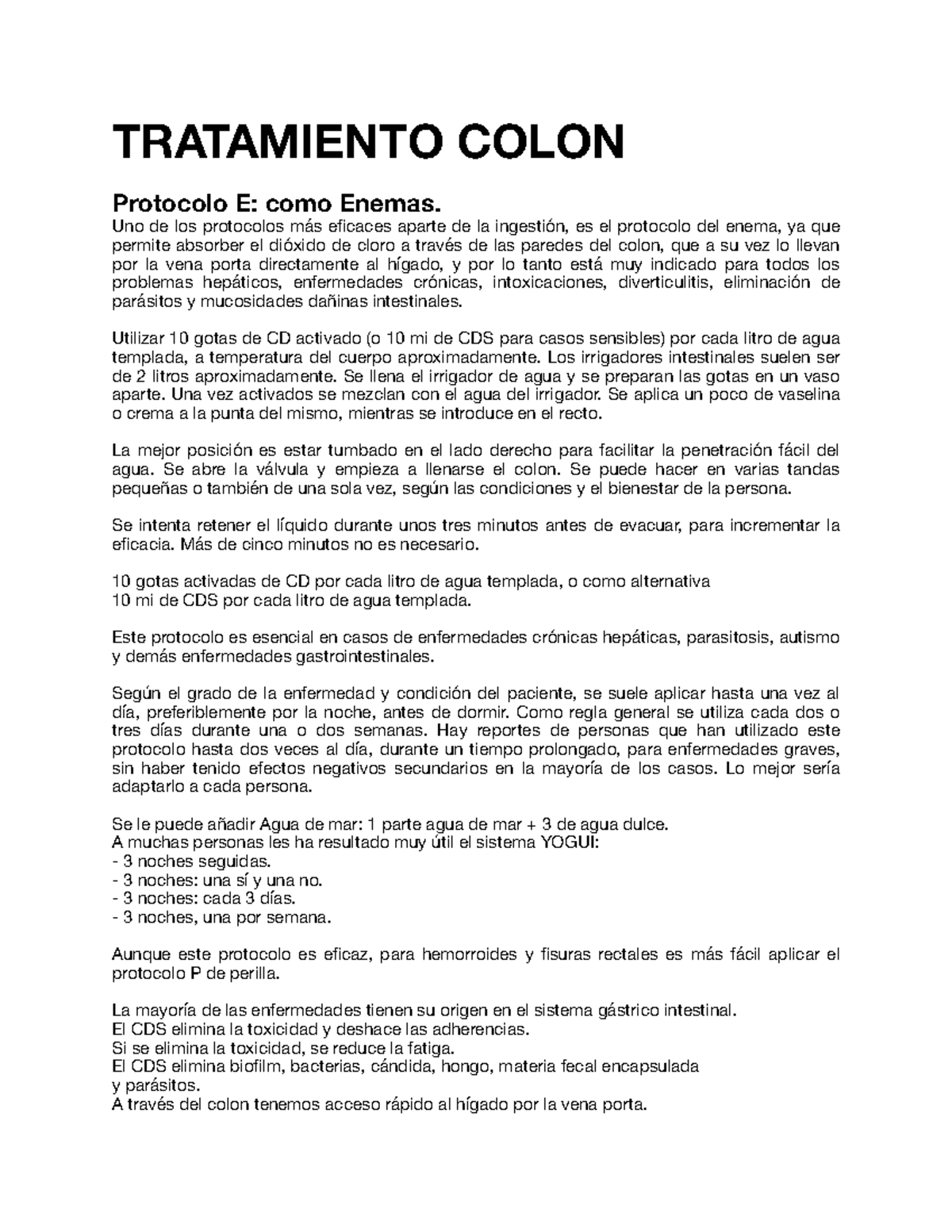Tratamiento Colon - TRATAMIENTO COLON Protocolo E: como Enemas. Uno de los protocolos más ...