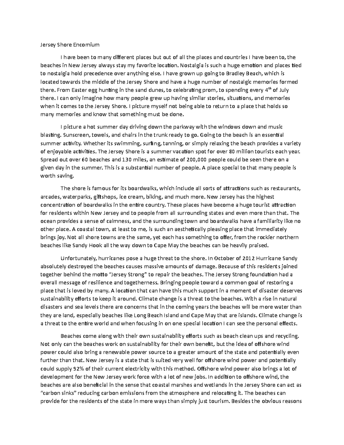 Encomium Draft - Jersey Shore Encomium I have been to many different ...