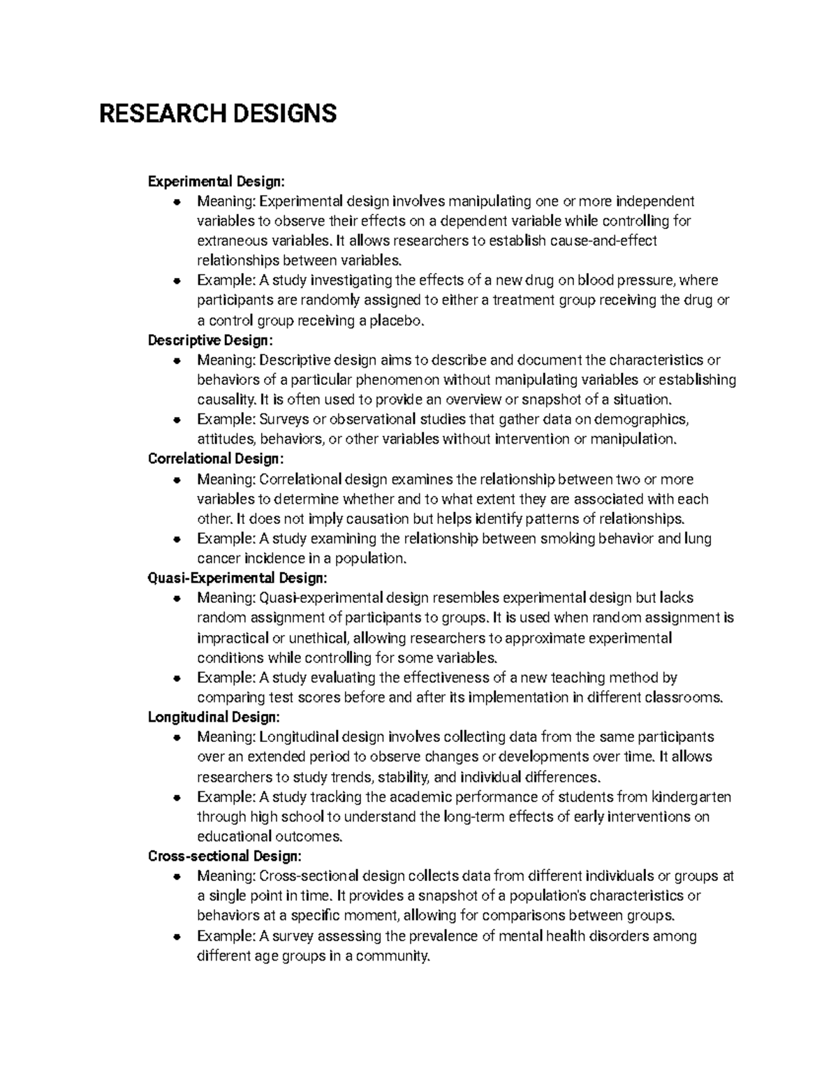 Research - RESEARCH DESIGNS Experimental Design: Meaning: Experimental ...
