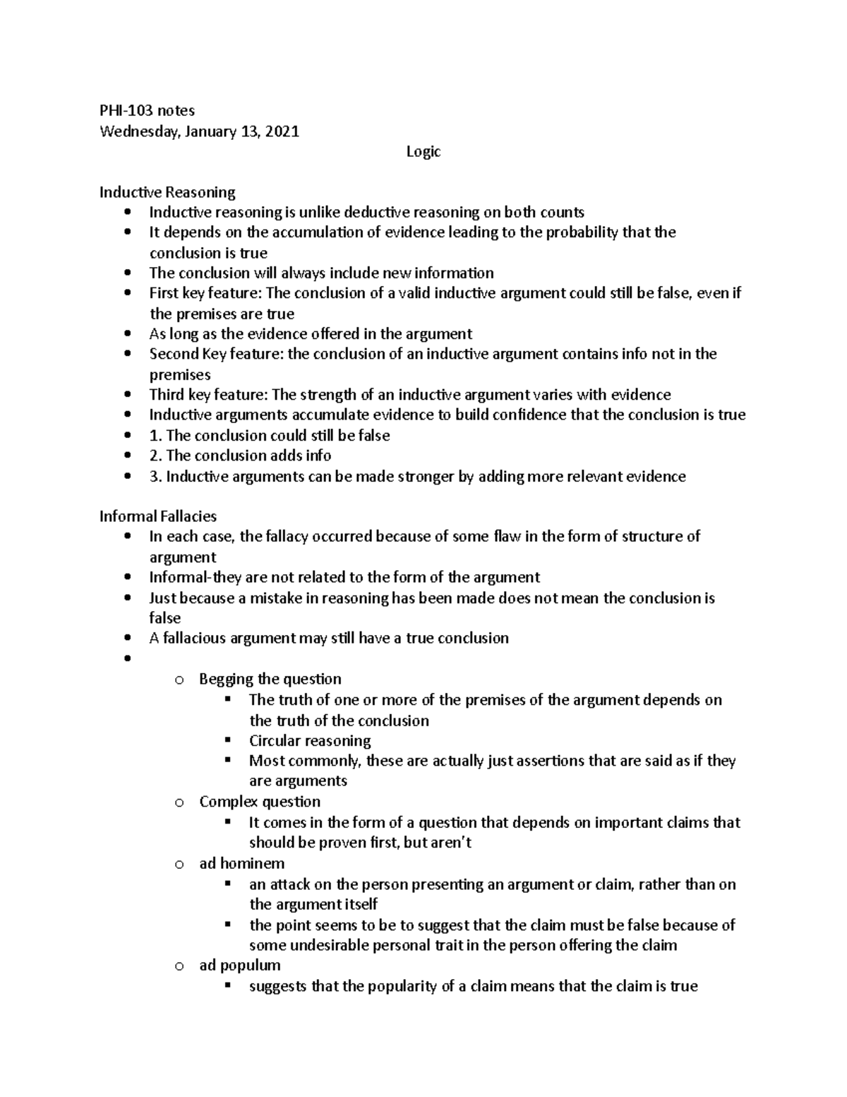 Topic 1 notes - PHI-103 notes Wednesday, January 13, 2021 Logic ...