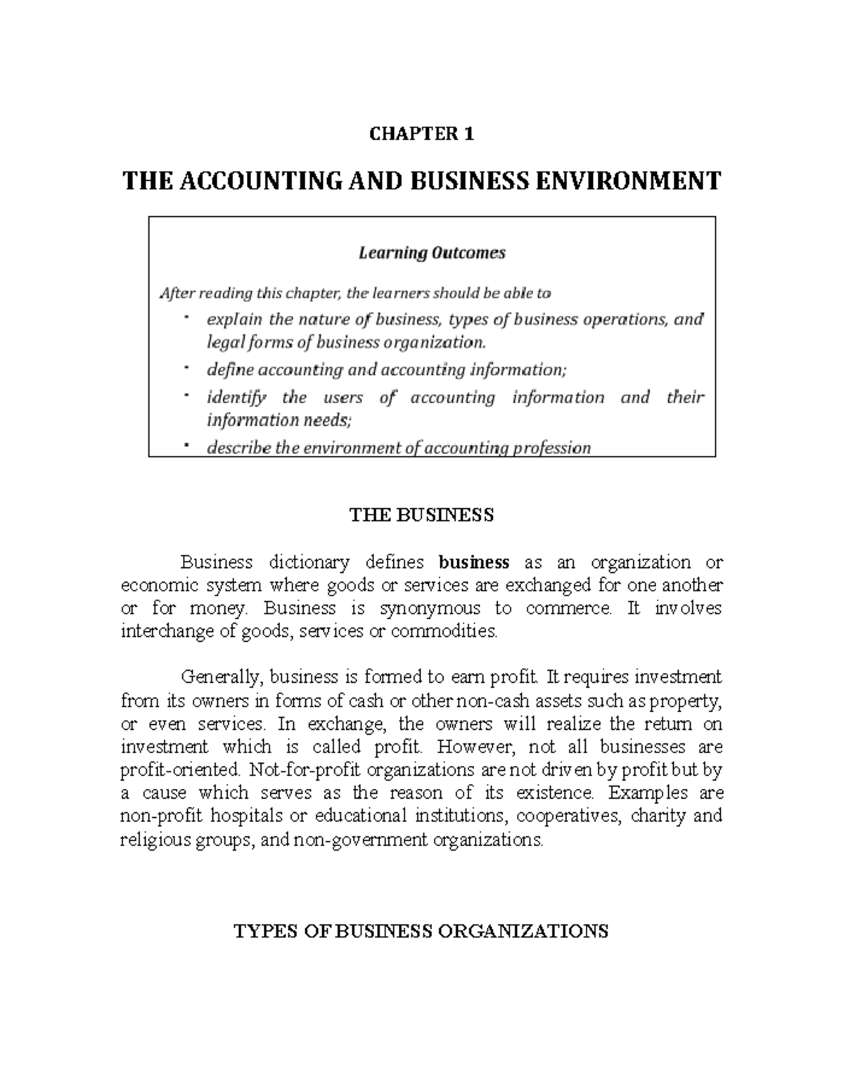 Business & Accounting Environment - CHAPTER 1 THE ACCOUNTING AND ...