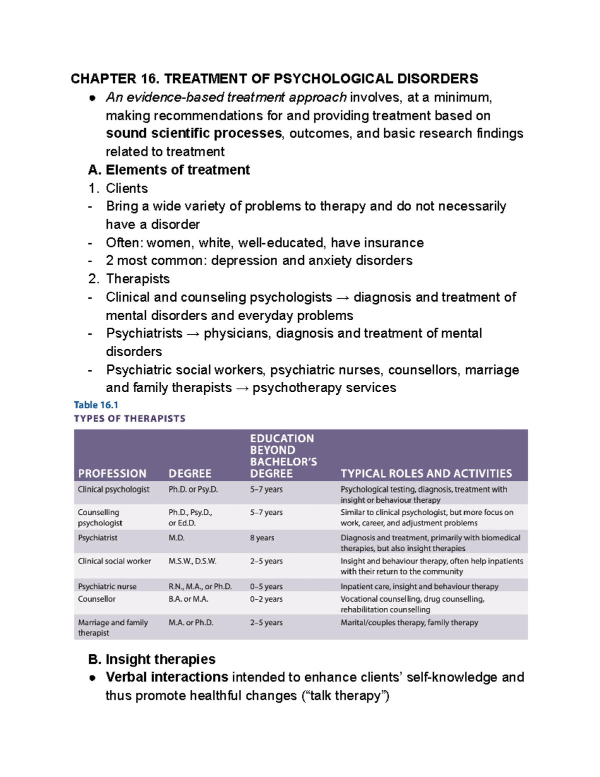 Chapter 16 - CHAPTER 16. TREATMENT OF PSYCHOLOGICAL DISORDERS An ...