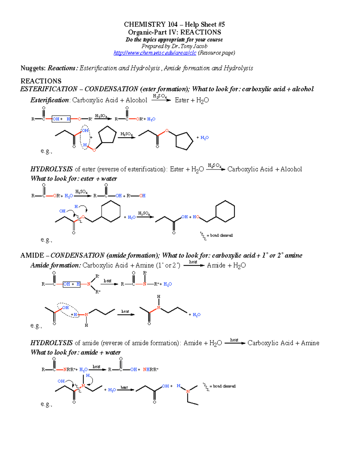 Helpsheet 5 104 - CHEMISTRY 104 – Help Sheet Organic-Part IV: REACTIONS ...