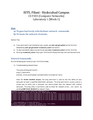 Lab2 CN Basic commands - Computer Networks Practical week 2 - BITS Pilani - Studocu