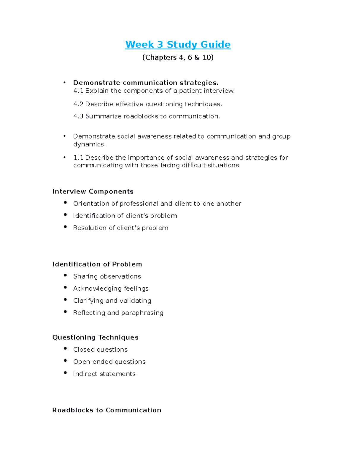 Week 3 Study Guide - strategies - Week 3 Study Guide (Chapters 4, 6 ...