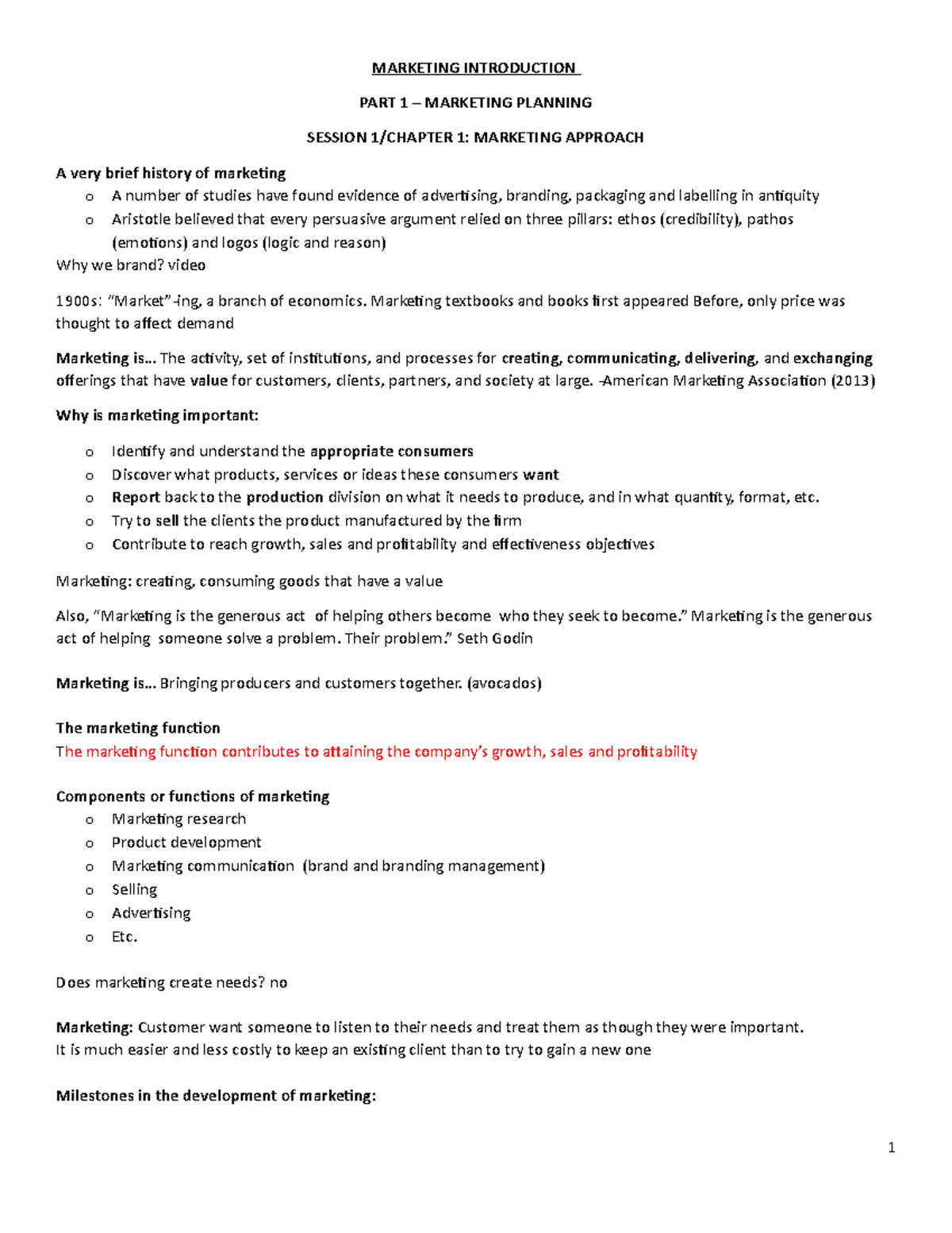 Marketing-intro-notes - MARKETING INTRODUCTION PART 1 – MARKETING ...