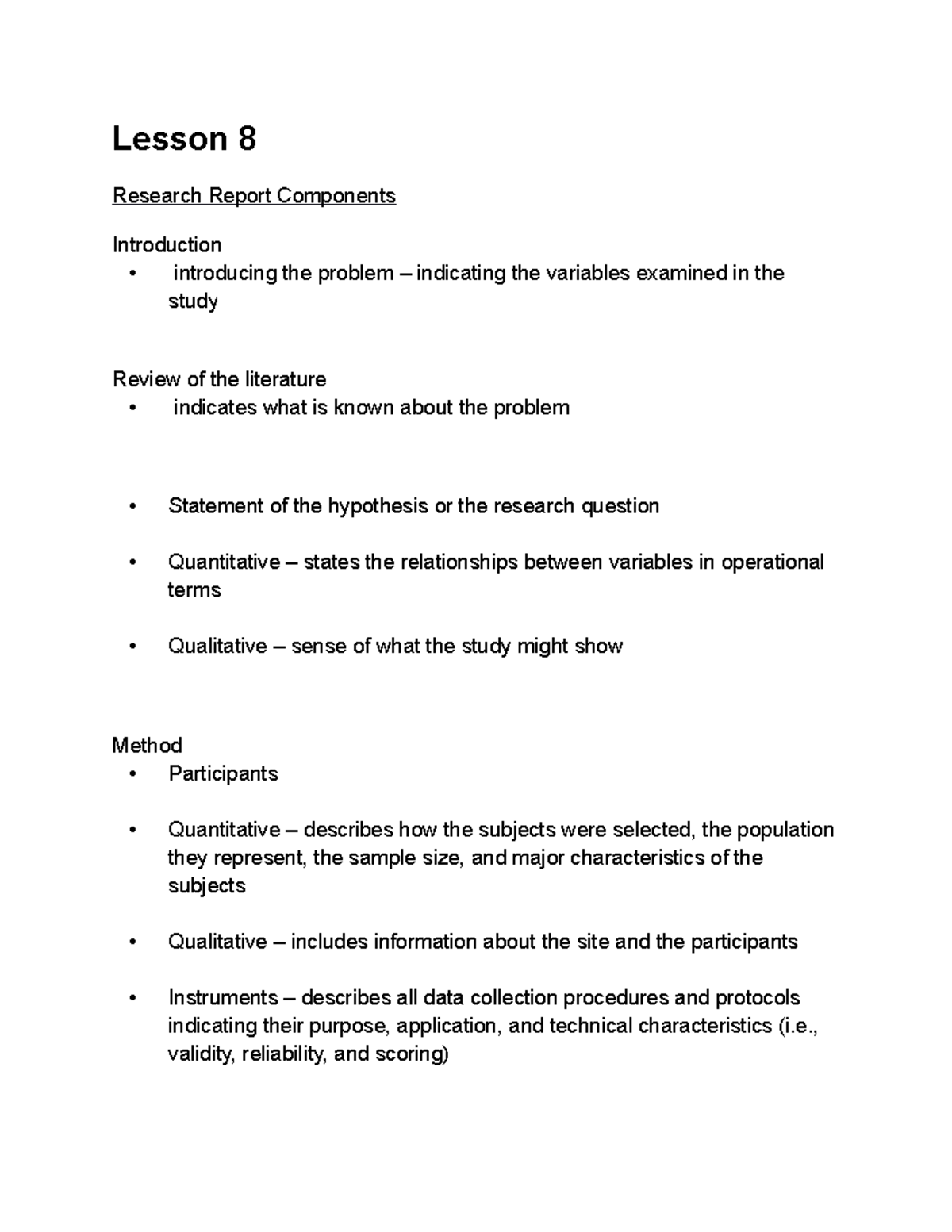 Educ 307 Lesson 8 - LECTURE NOTES - Lesson 8 Research Report Components ...