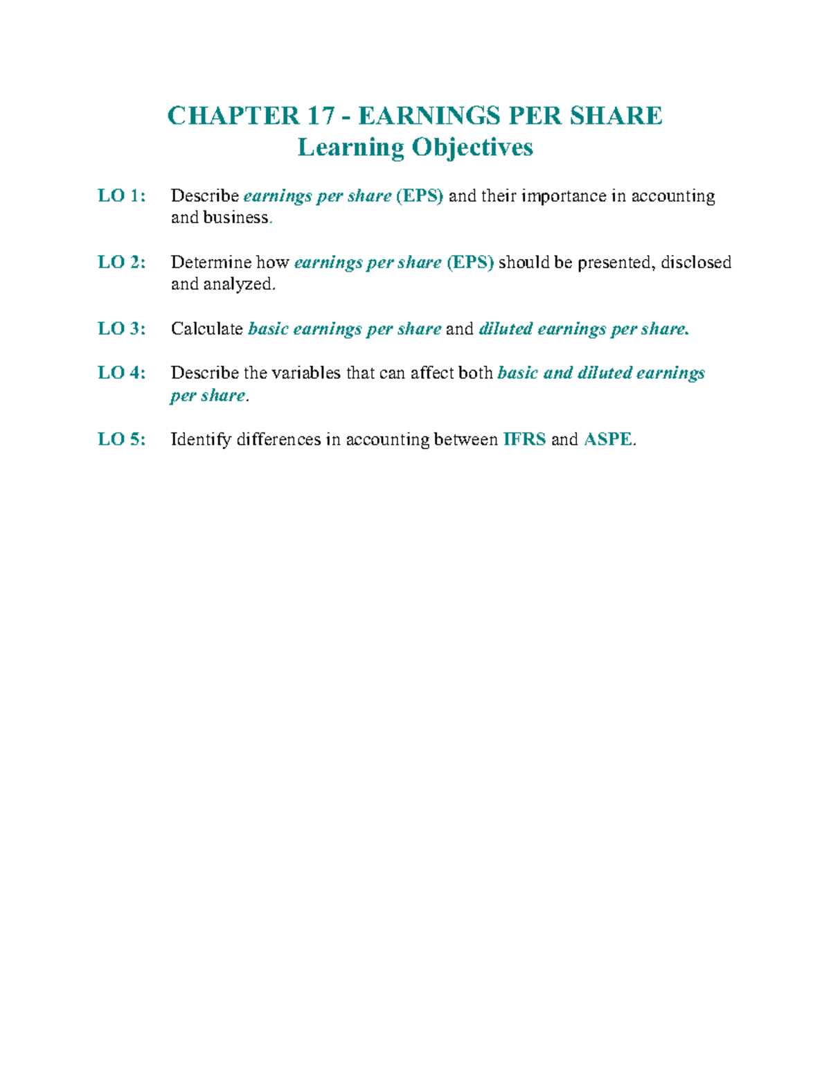 Recording Lecture - Chapter 17 - EPS - CHAPTER 17 - EARNINGS PER SHARE ...