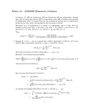 Hw1 - HW 1 - STAT206B Homework Due: 01/20 (Th) - Tentative. LetX∼Exp(λ), where E(X) = 1/λ. What ...