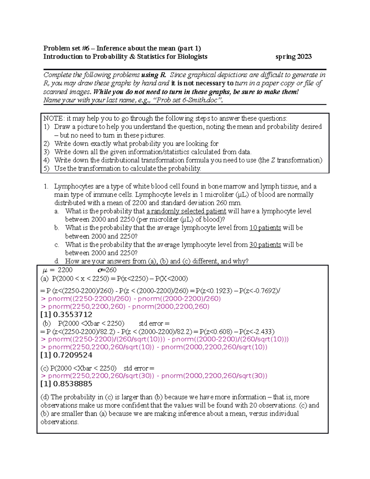 Prob Set 6 Solutions - Problem set #6 – Inference about the mean (part 1) Introduction to - Studocu