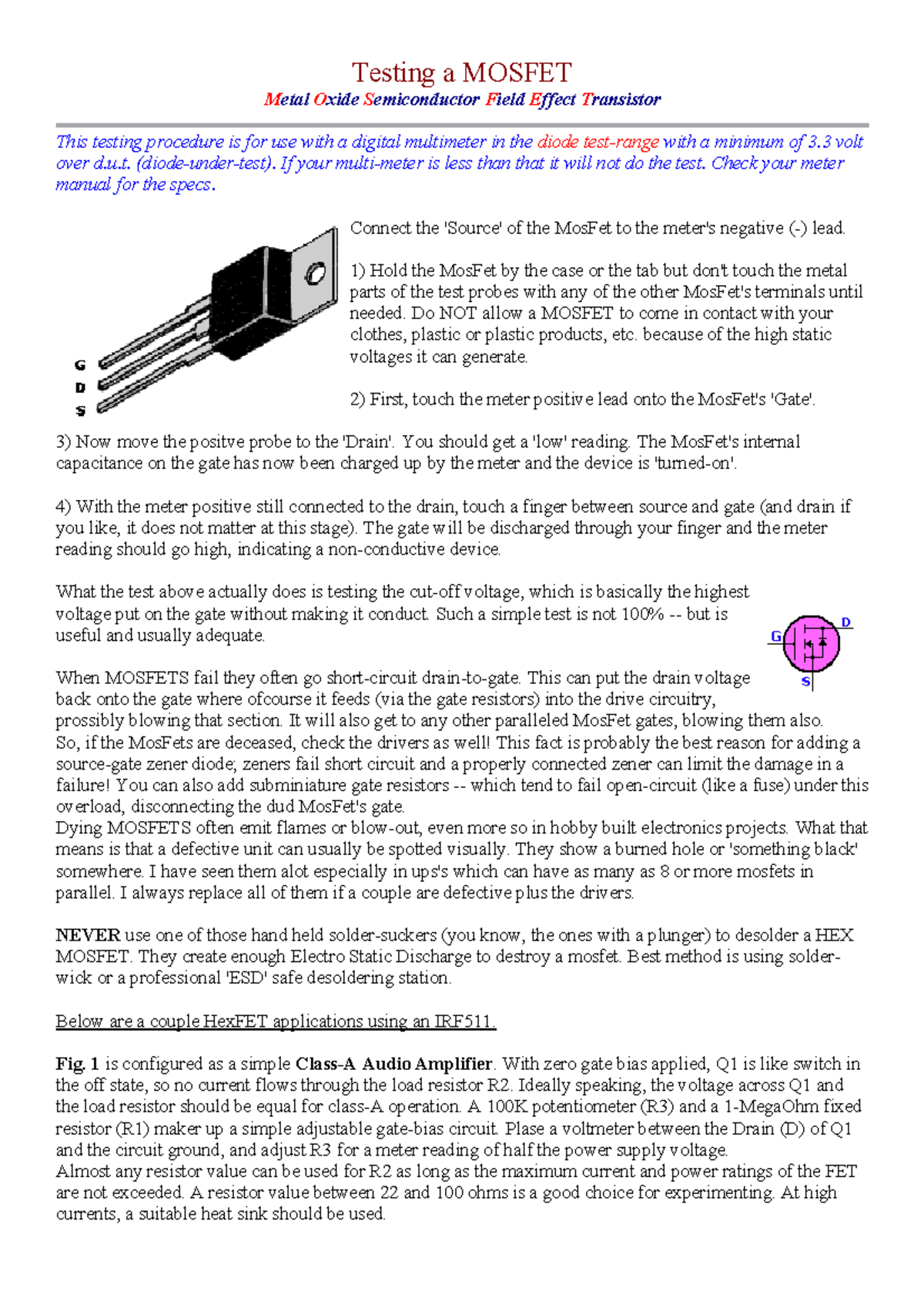 TEST Mosfet - notas de clase - Testing a MOSFET Metal Oxide ...