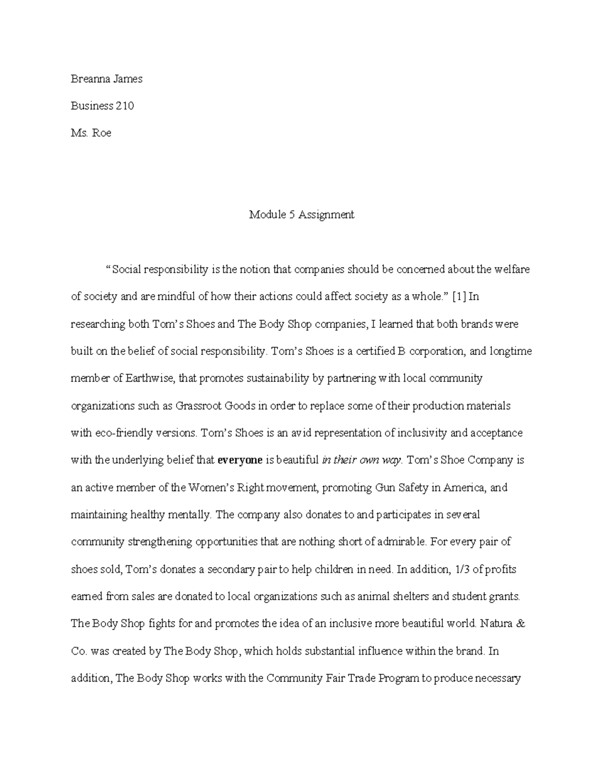 mod 5 assignment - Breanna James Business 210 Ms. Roe Module 5 ...