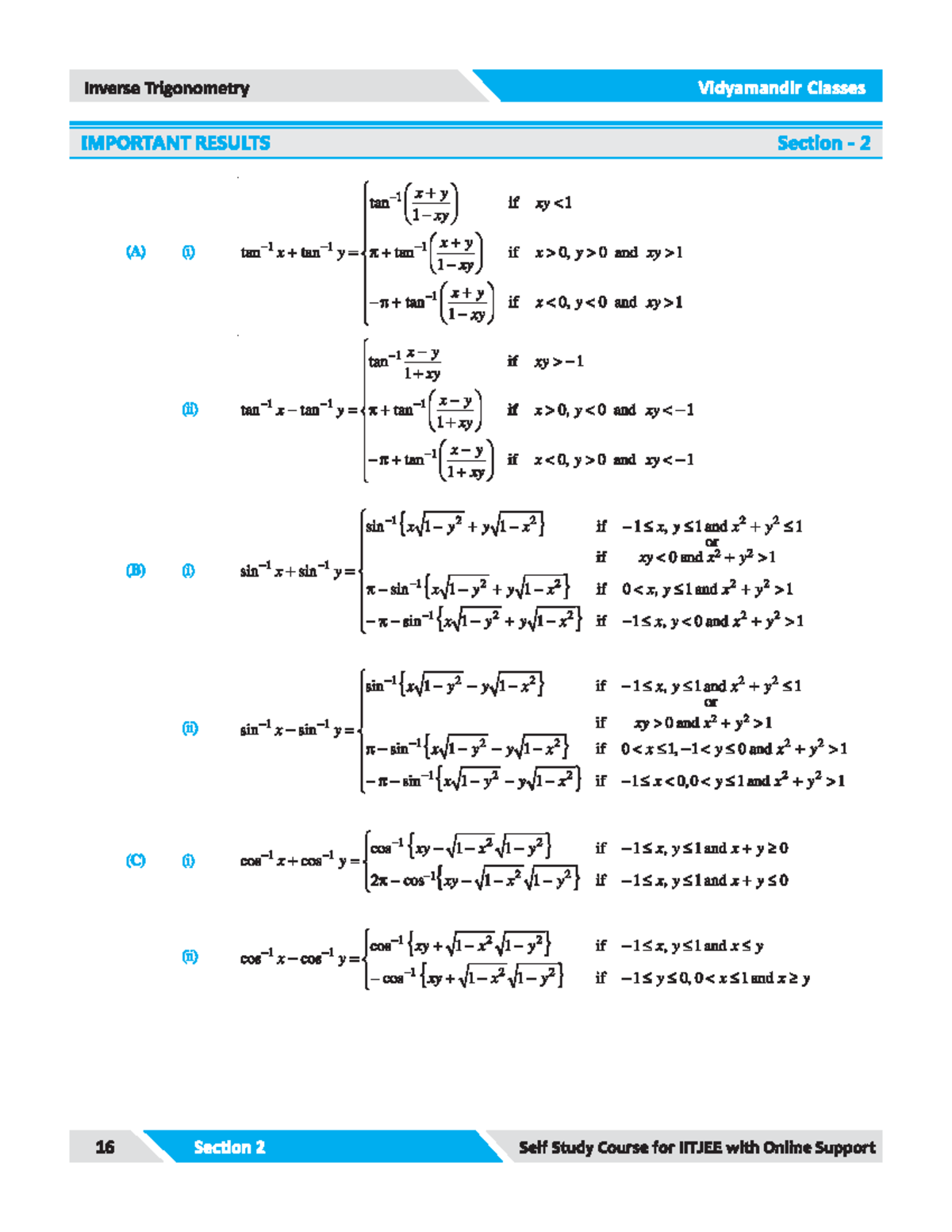 Inverse Trigonometry-Section-2 - Inverse Trigonometry Vidyamandir ...
