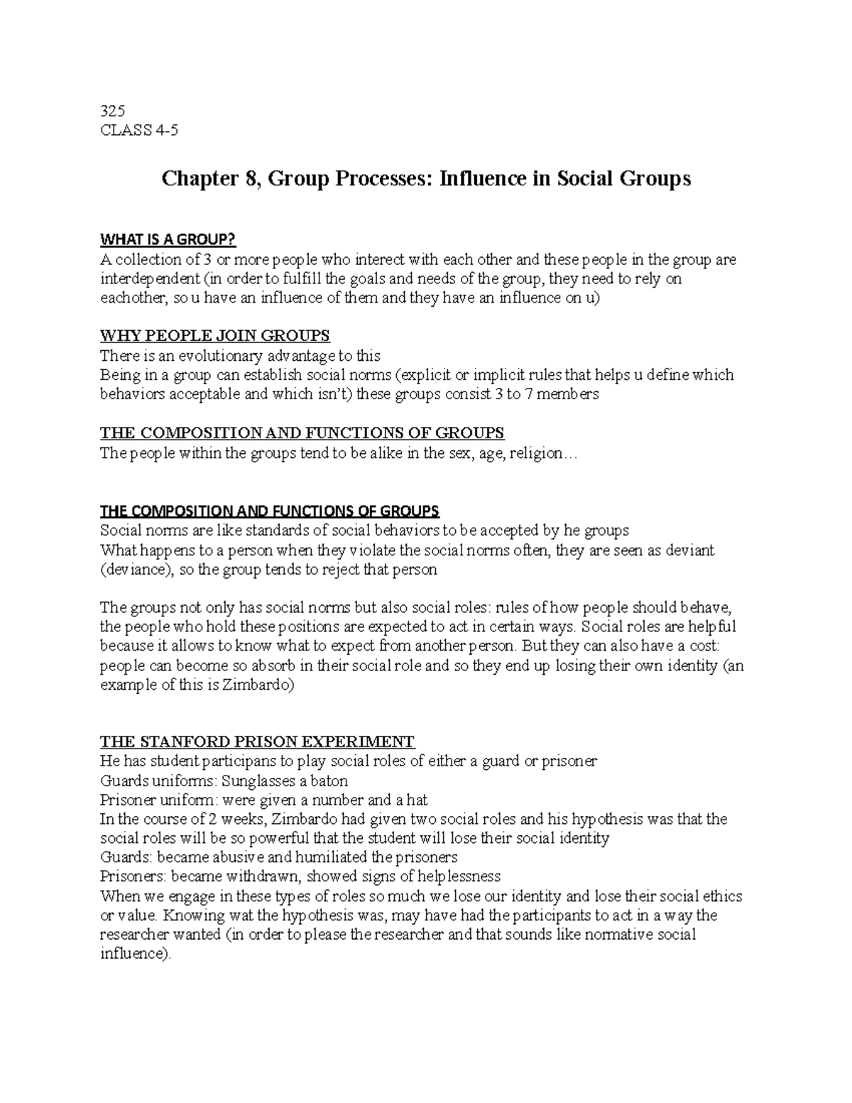 325 AE Class 2 - 325 CLASS 4- Chapter 8, Group Processes: Influence in ...