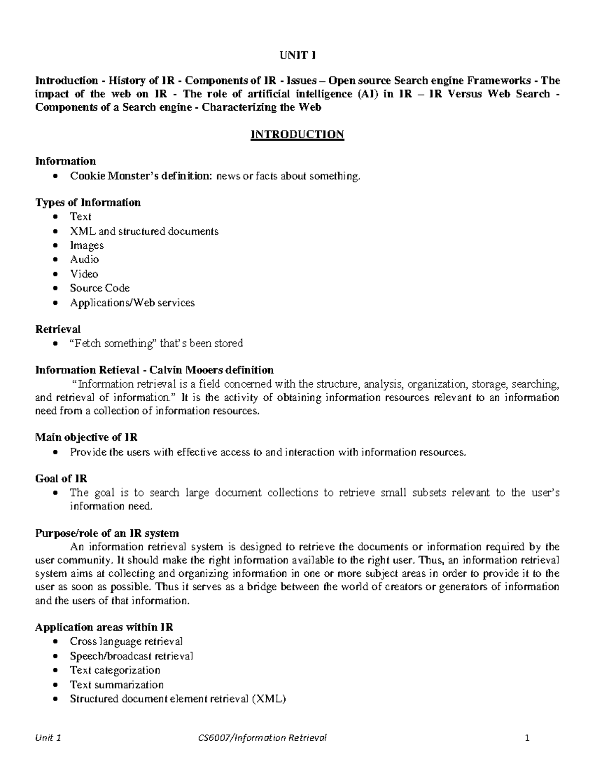 CS6007- Information Retrieval-1428610647-UNIT I IR Final - UNIT I Introduction - History of IR ...