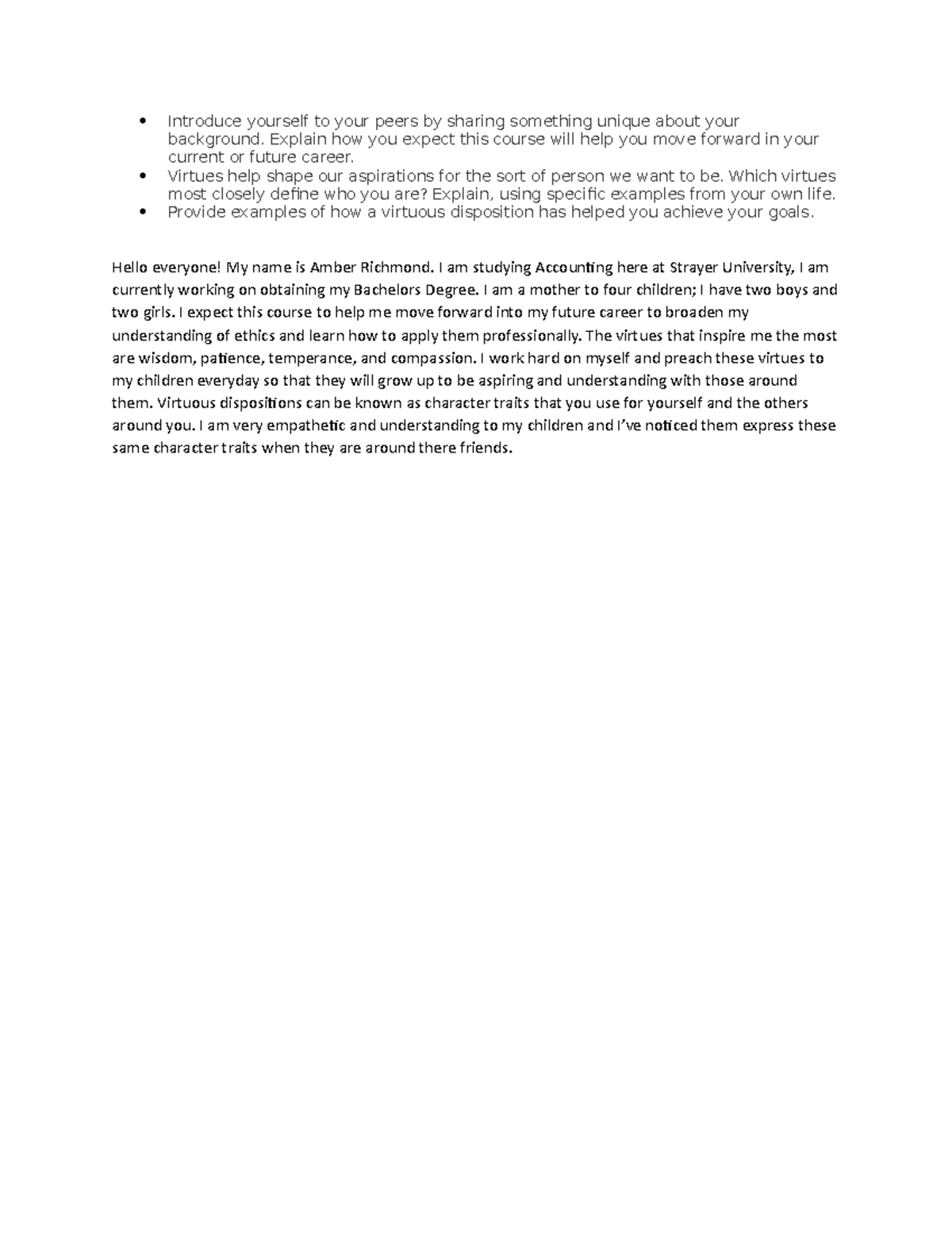 Discussion week1 - Practice - Introduce yourself to your peers by ...