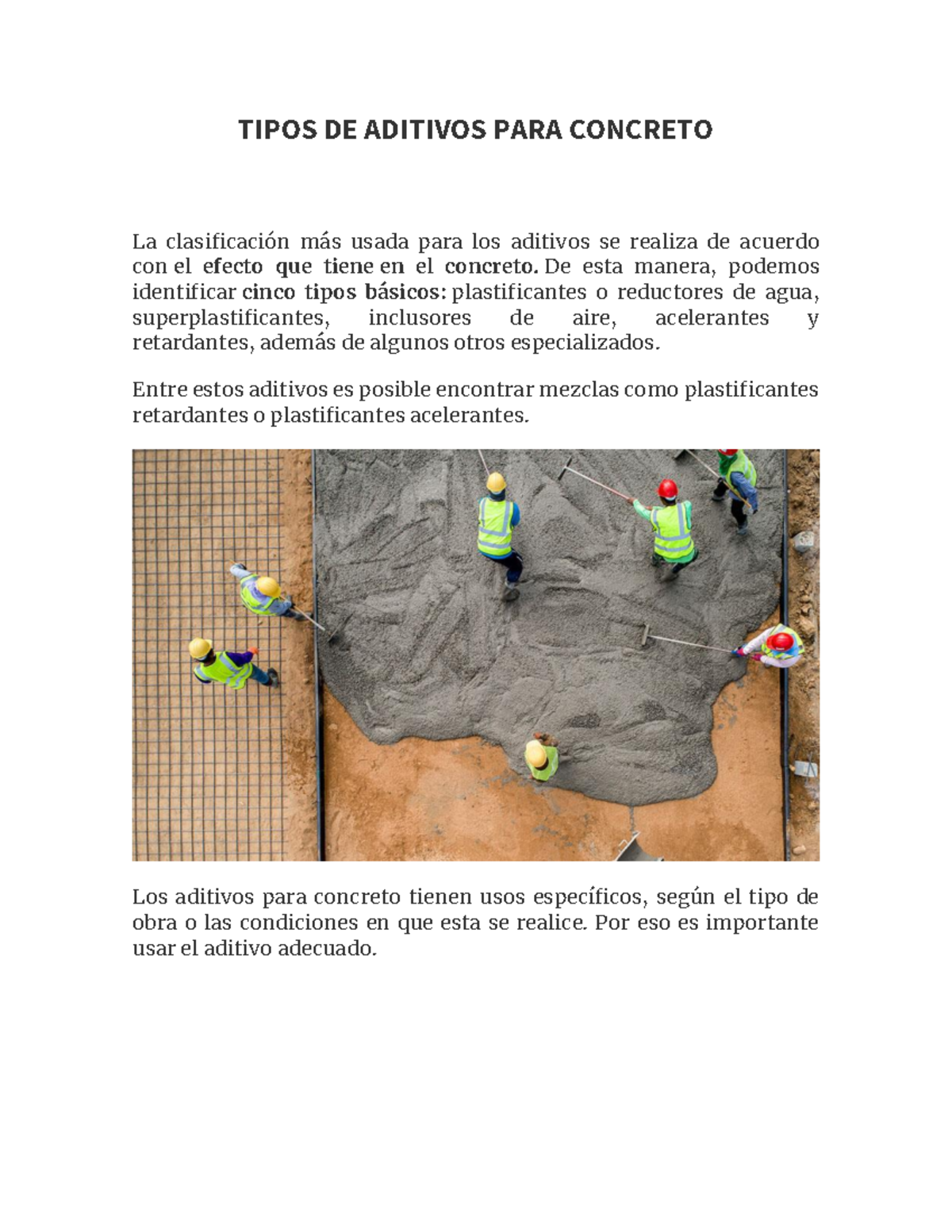 Tipos DE Aditivos PARA Concreto - TIPOS DE ADITIVOS PARA CONCRETO La ...