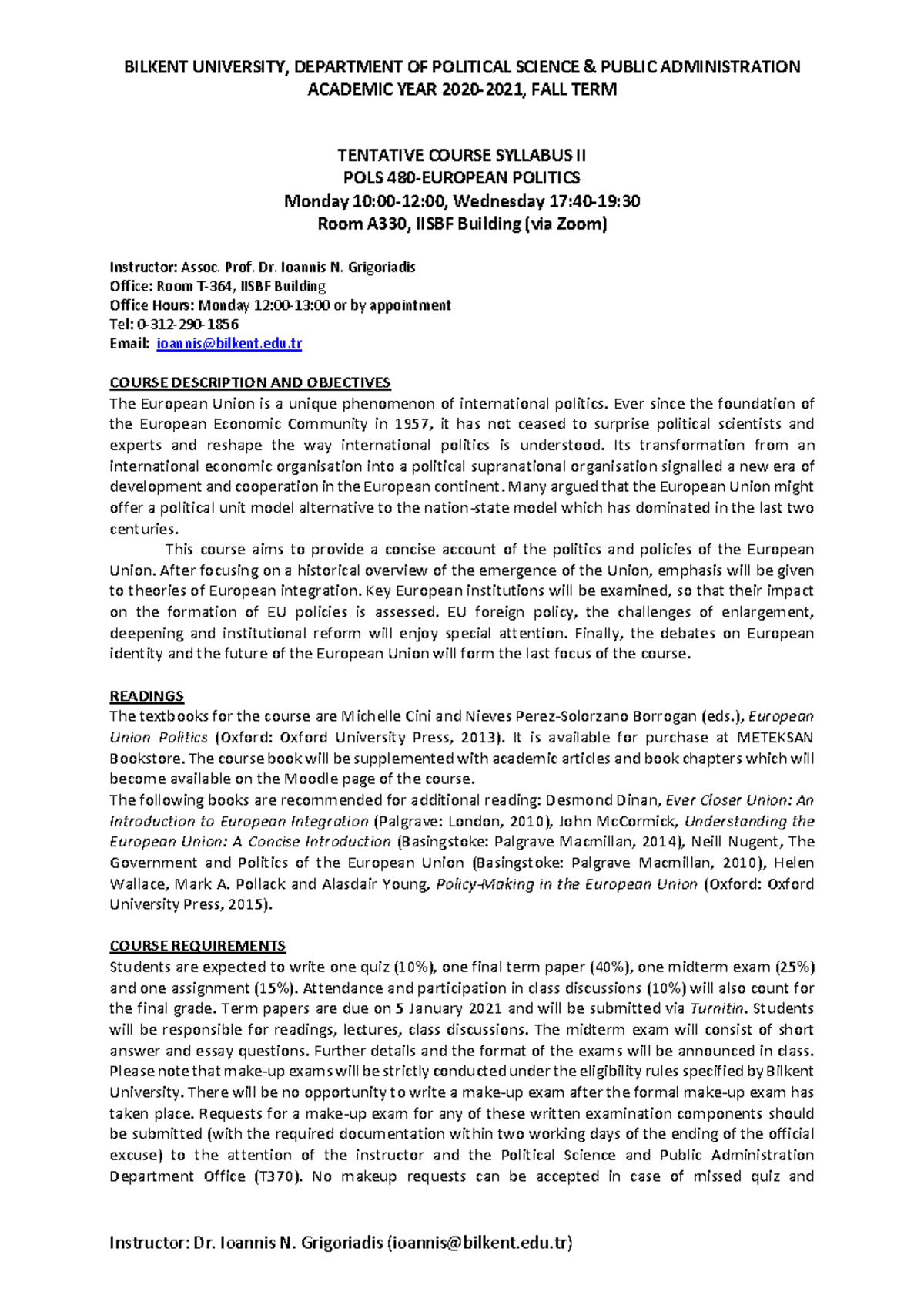 POLS 480-Syllabus-Fall 2020-b - BILKENT UNIVERSITY, DEPARTMENT OF ...