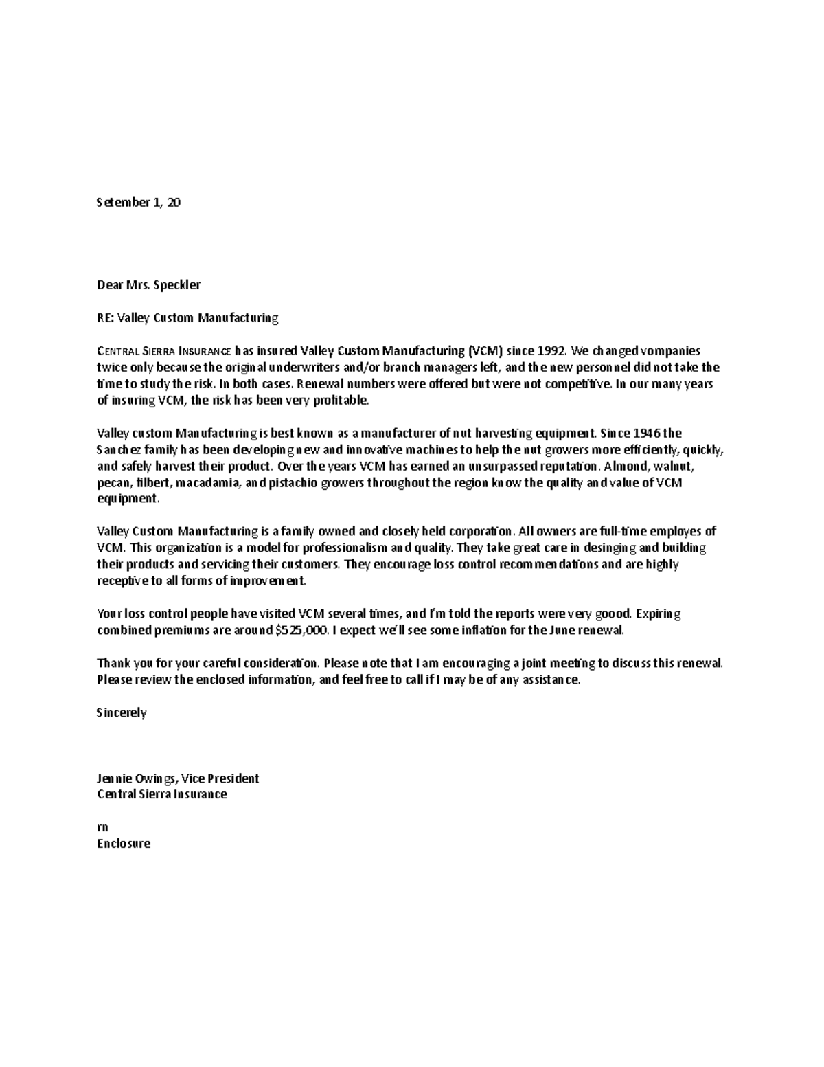 VOIM109 - Career Connect Business Letter start file - Setember 1, 20 ...