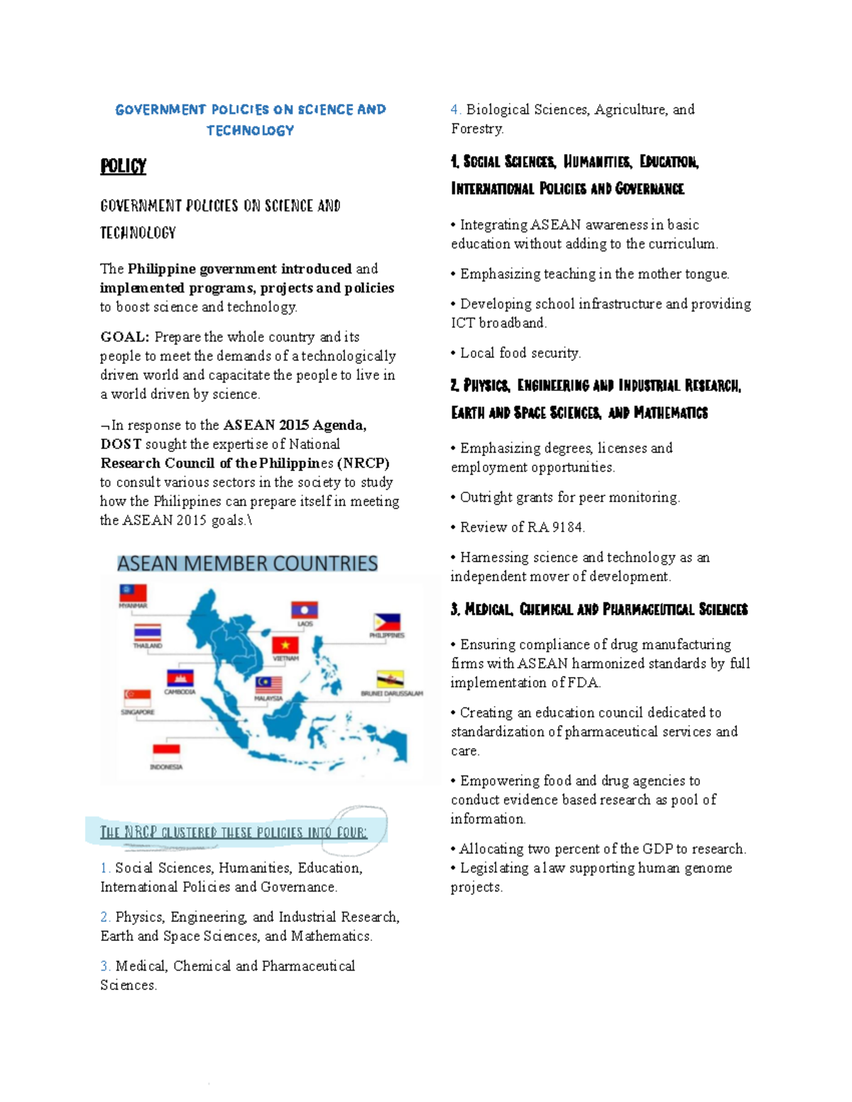 STS L5 - summary - GOVERNMENT POLICIES ON SCIENCE AND TECHNOLOGY POLICY ...