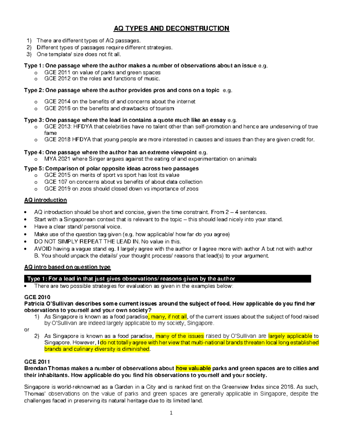2021 AQ Types AND Analysis revision notes - AQ TYPES AND DECONSTRUCTION ...