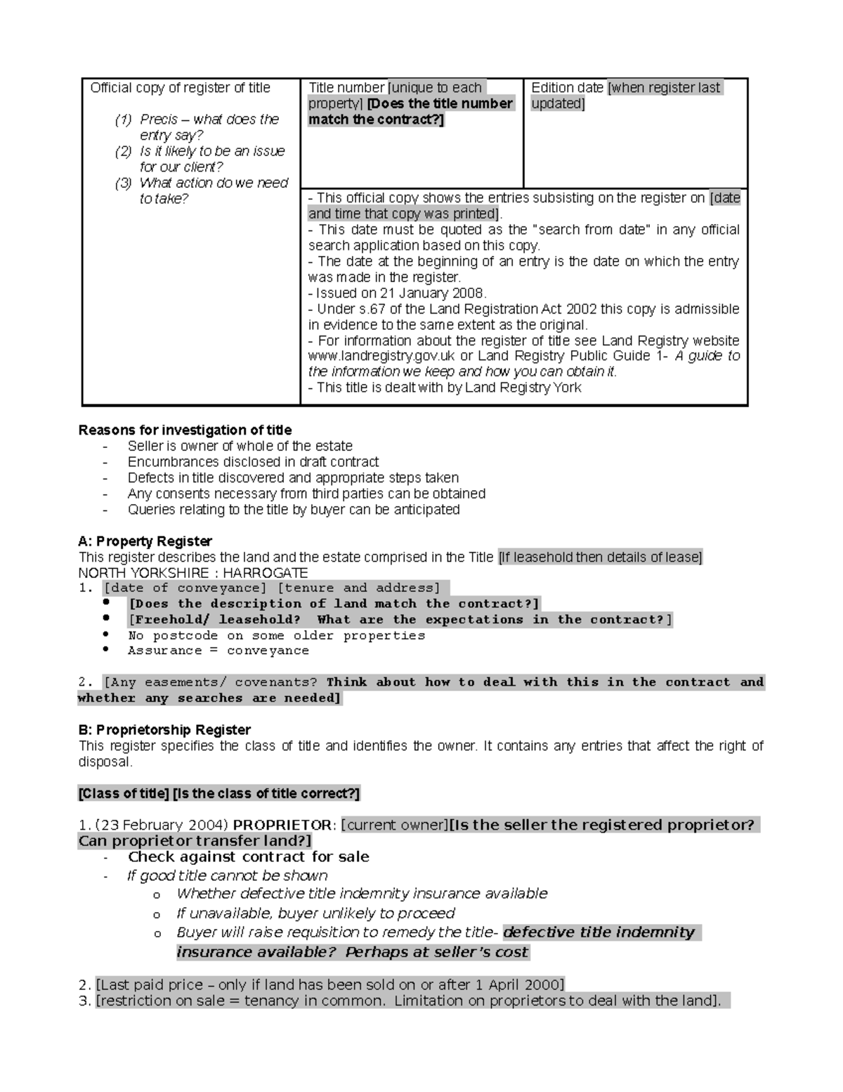 Official Copies - LPC Checklist - Official copy of register of title (1 ...