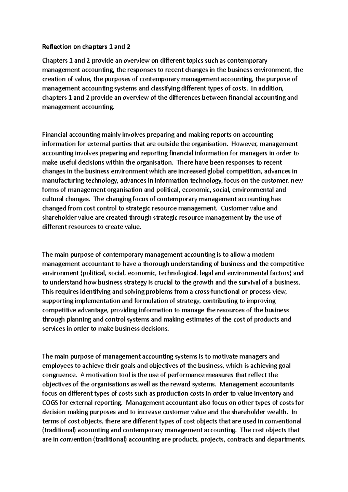 Lecture notes 2 - Reflection on chapters 1 and 2 Chapters 1 and 2 ...