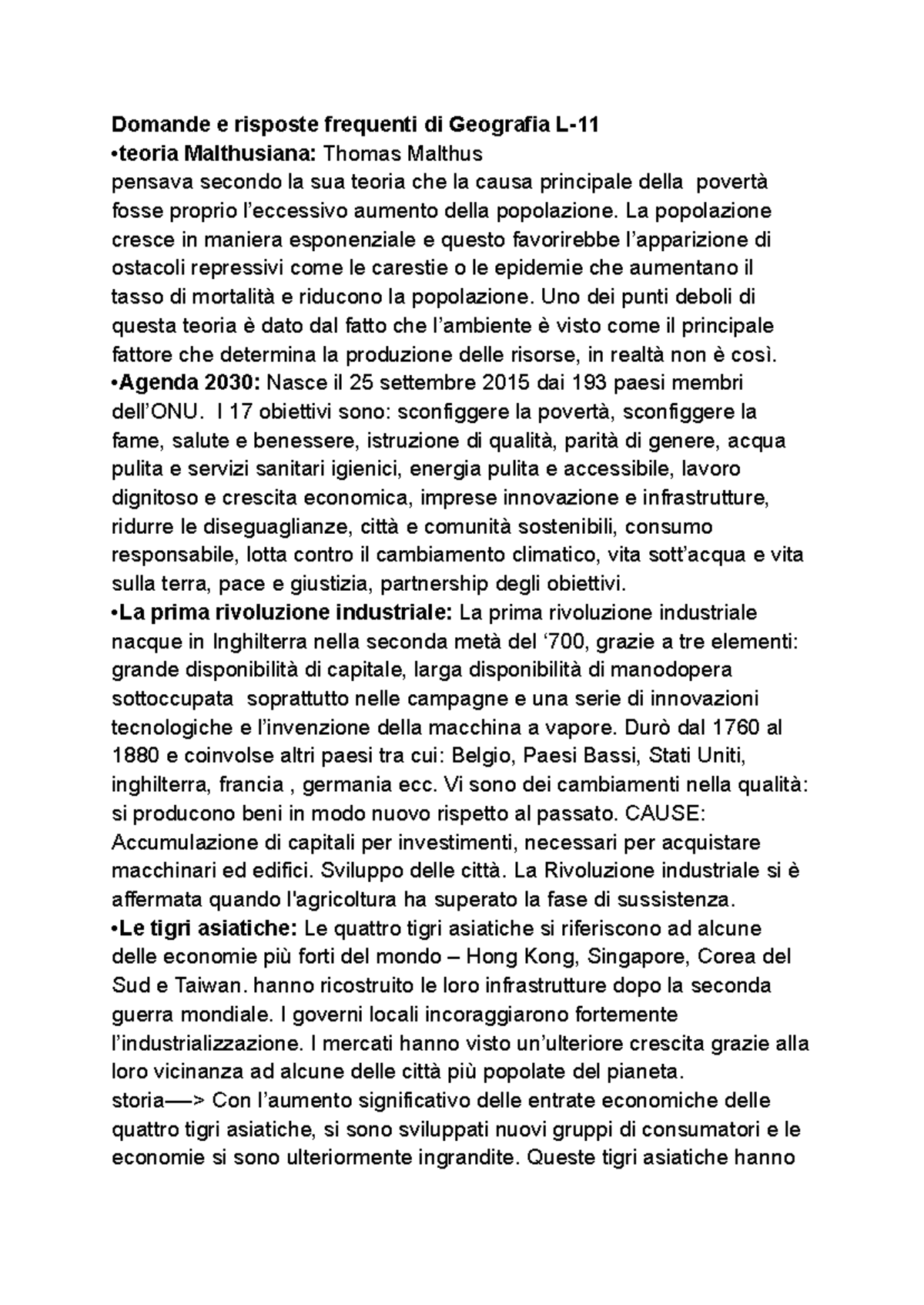 Riassunto domande e risposte Geografia L-11 - Domande e risposte frequenti di Geografia L ...
