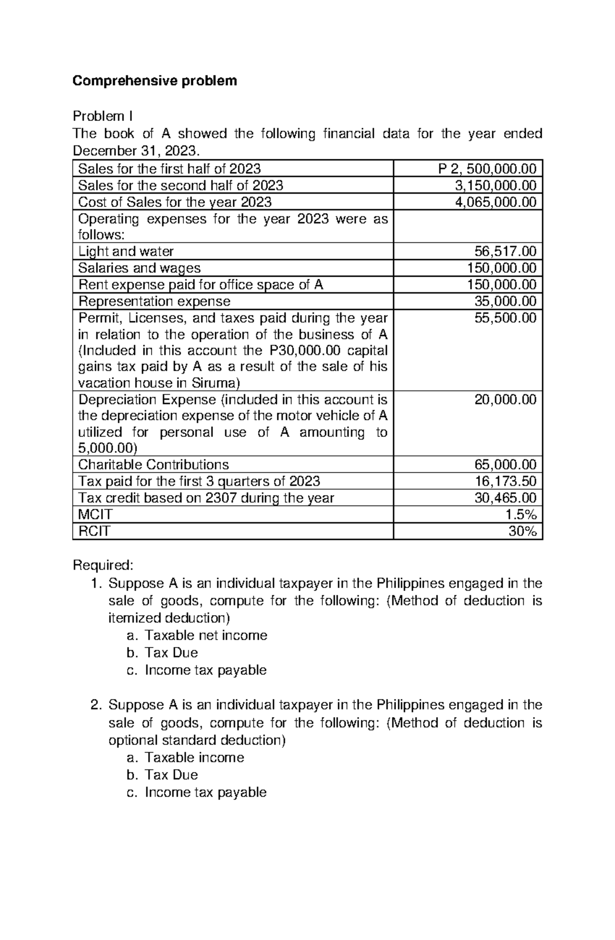 Comprehensive- Problem - Comprehensive problem Problem I The book of A ...