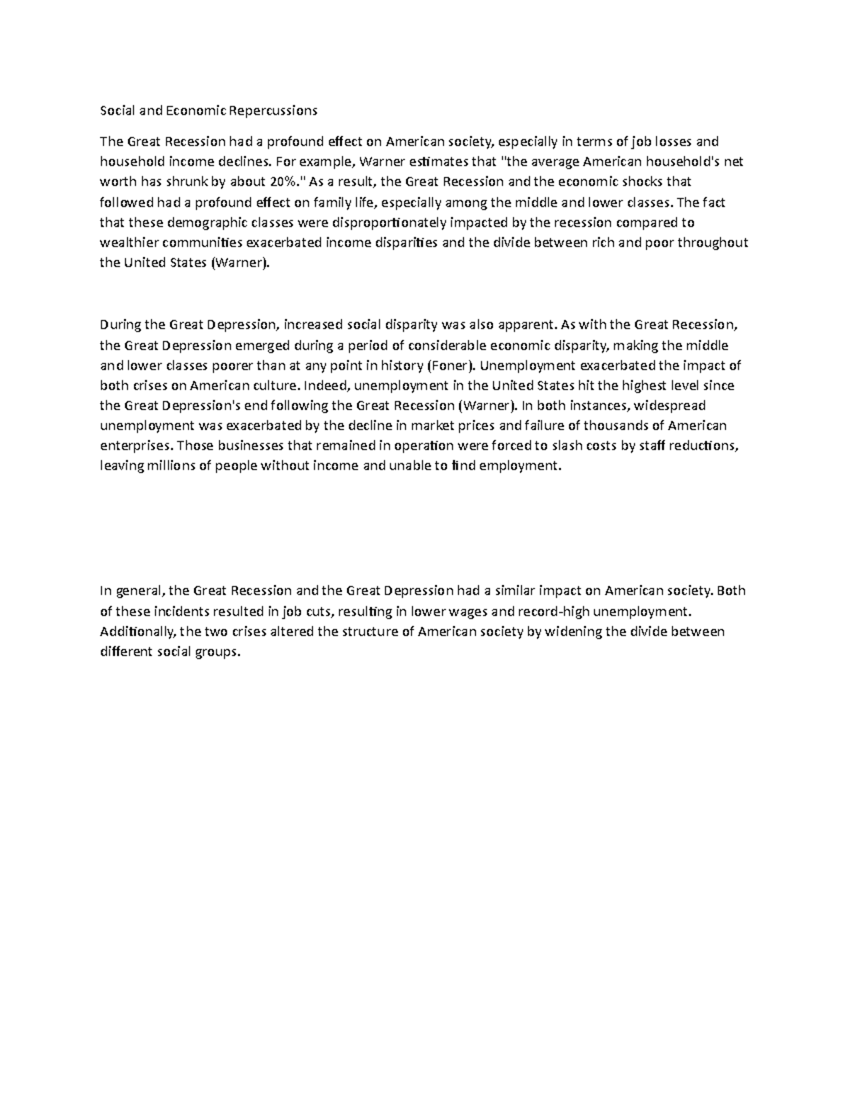 Free Writing Essay Sample by a College Student - Social and Economic ...