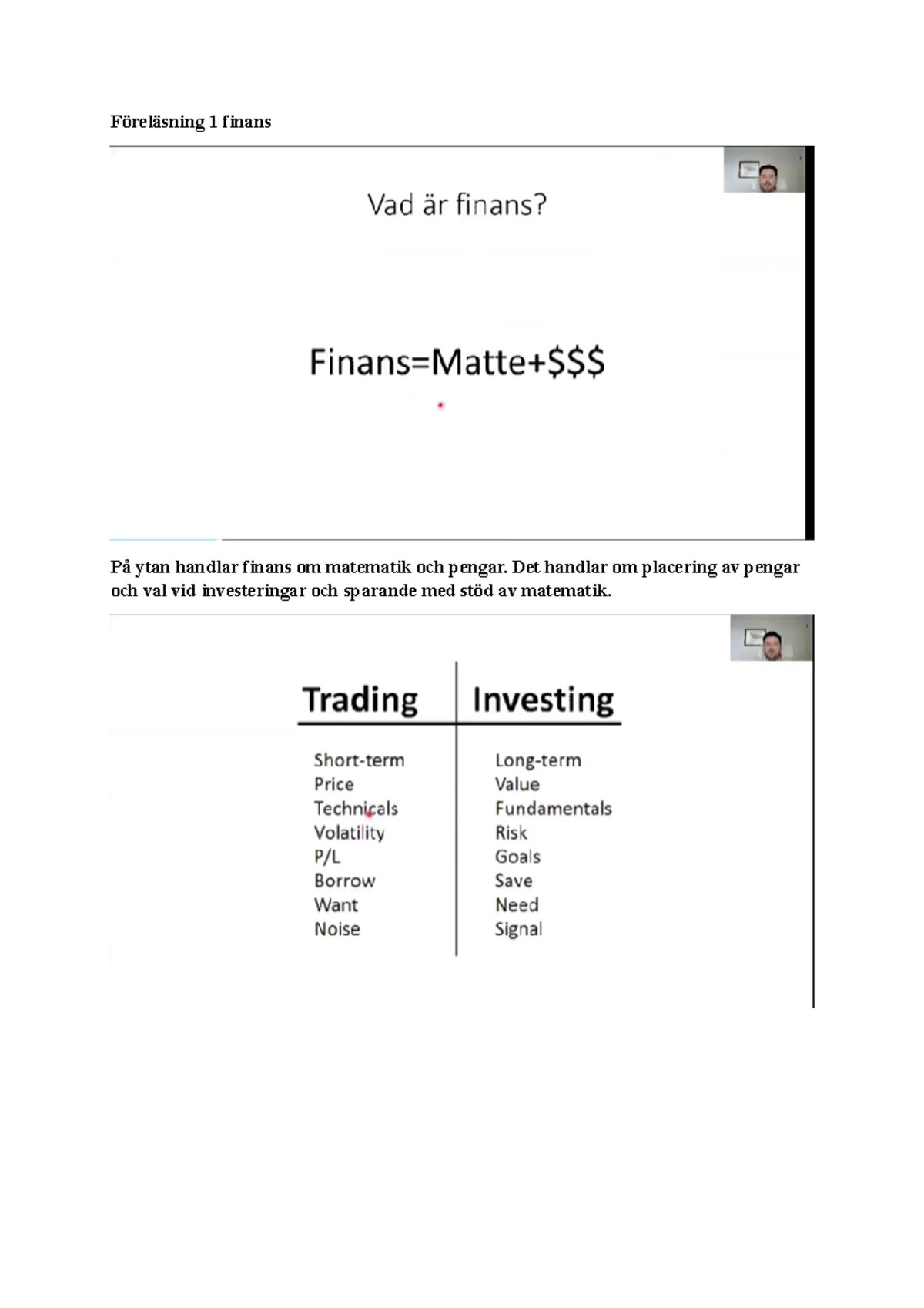 Föreläsning 1 finans - Notes and examples - Föreläsning 1 finans På ...