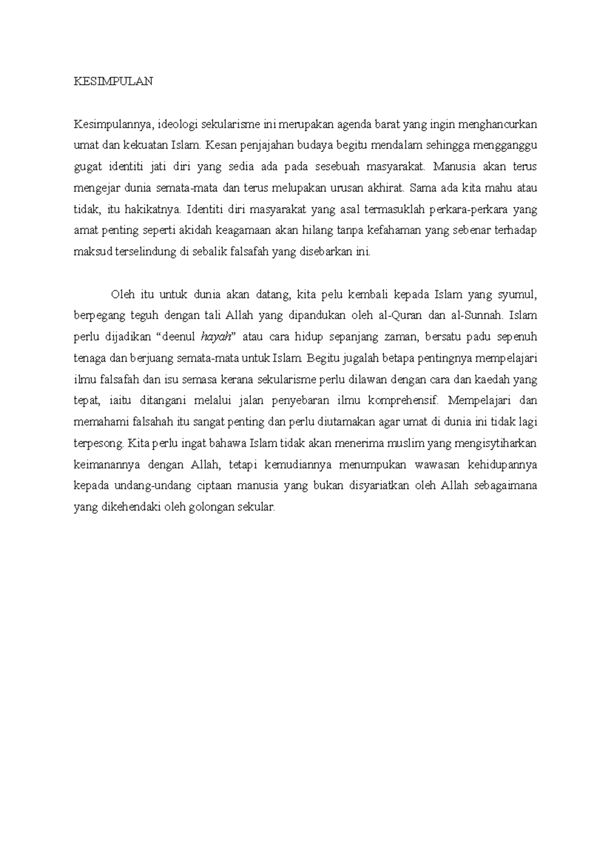 Kesimpulan - KESIMPULAN Kesimpulannya, ideologi sekularisme ini ...