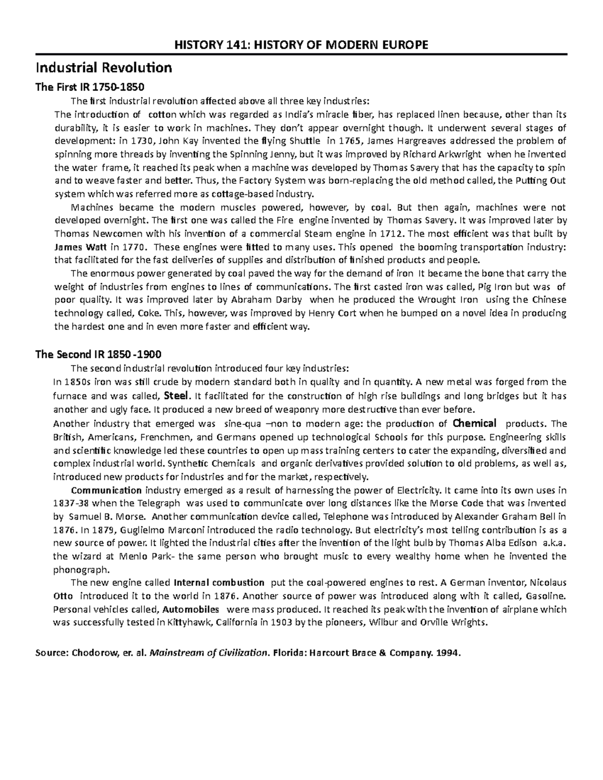Industrial-Revolution - HISTORY 141: HISTORY OF MODERN EUROPE ...