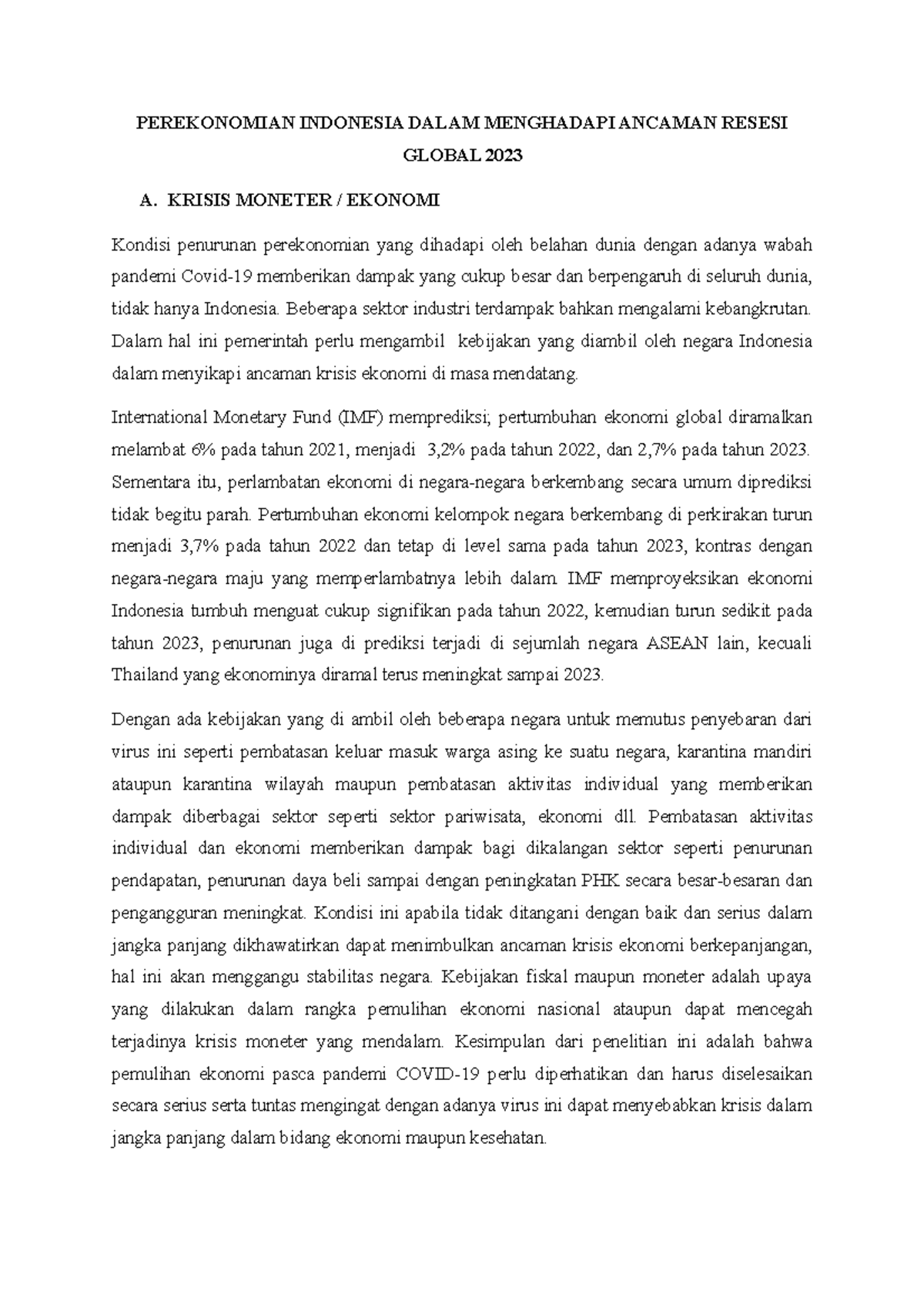 Perekonomian Indonesia Dalam Menghadapi Ancaman Resesi Global 2023 - PEREKONOMIAN INDONESIA ...