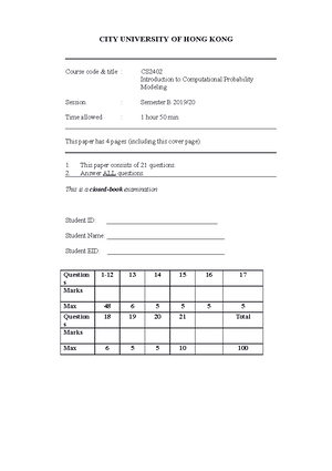 Introduction to Computational Probability Modeling - CS2402 - CityU ...