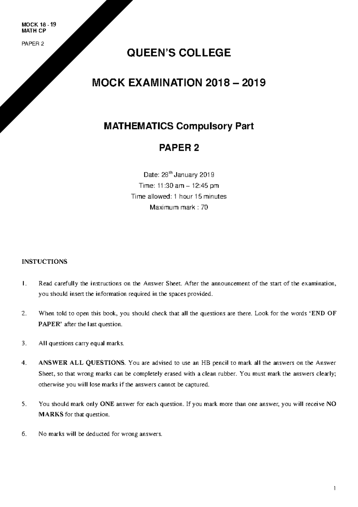 2018-19 Mock Exam S6 Math 2 Q with ans - MOCK 18 - 19 MATH CP PAPER 2 ...